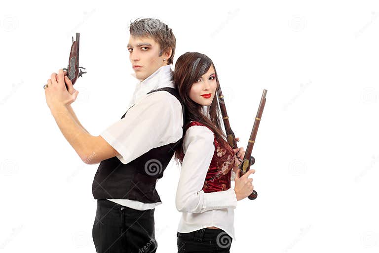 Couple with guns stock photo. Image of gentlemen, european - 13300464
