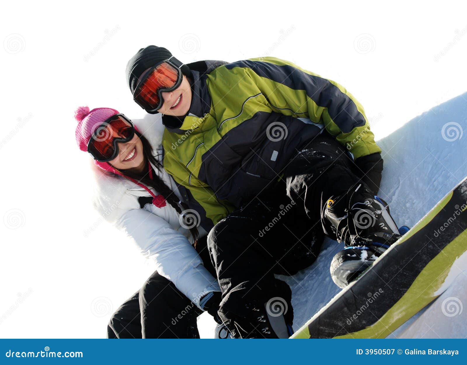 Couple of Happy Snowboarders Stock Image - Image of couple, expression ...