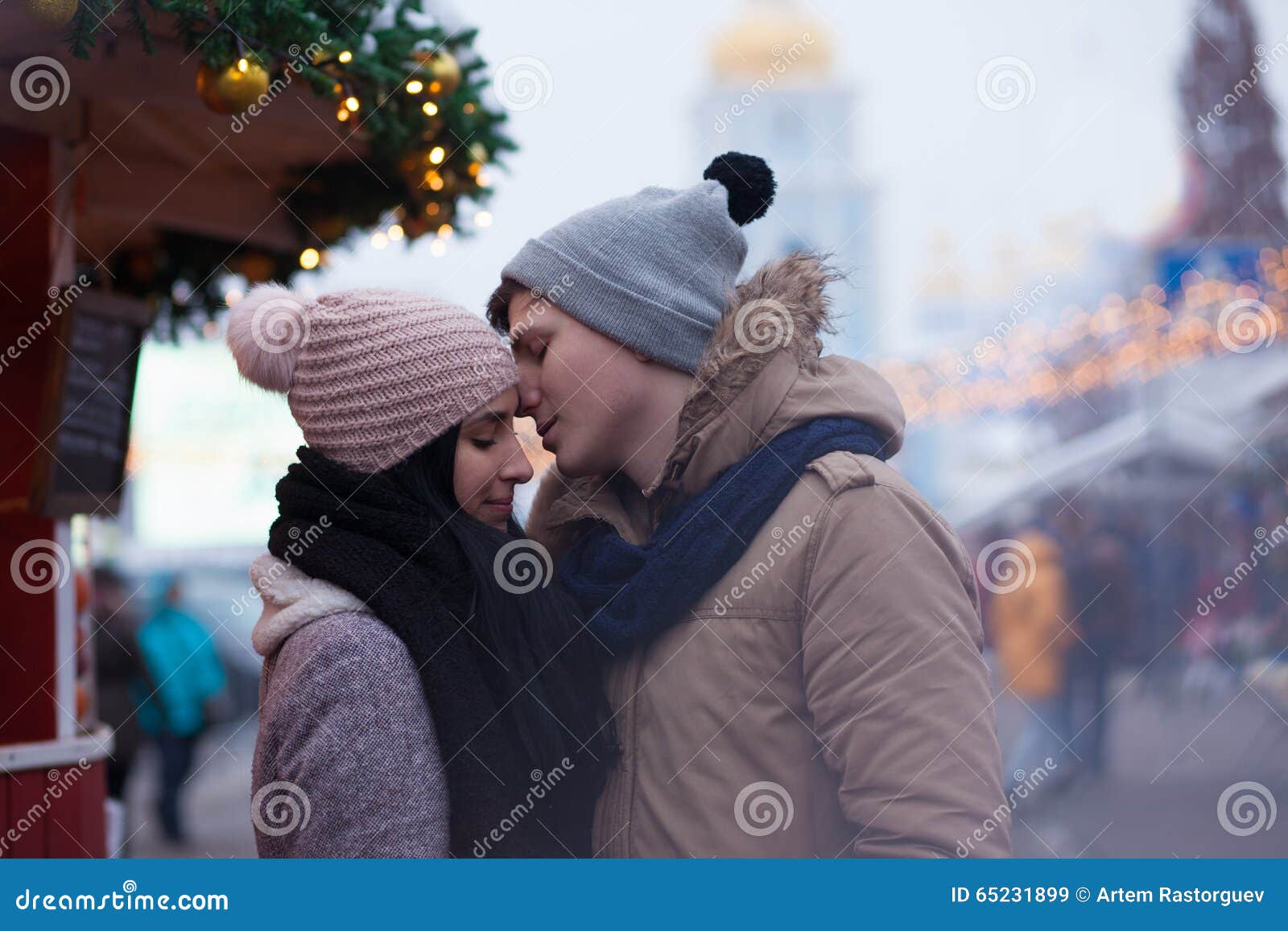 Couple Have Date in City Square Stock Image - Image of feel, season ...