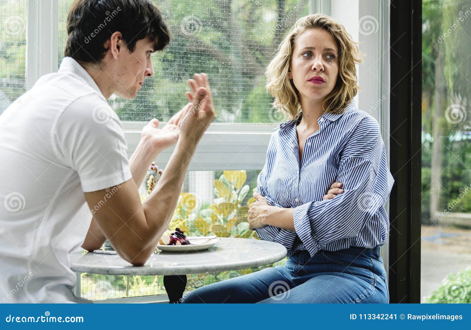 Couple Having an Argument at the Cafe Stock Image - Image of heart ...