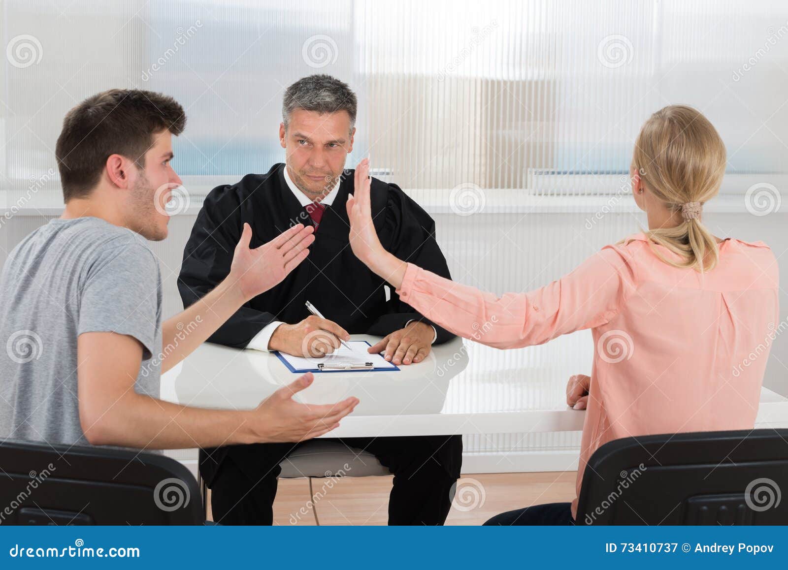 Couple Having an Argument in Front of Judge Stock Image - Image of ...