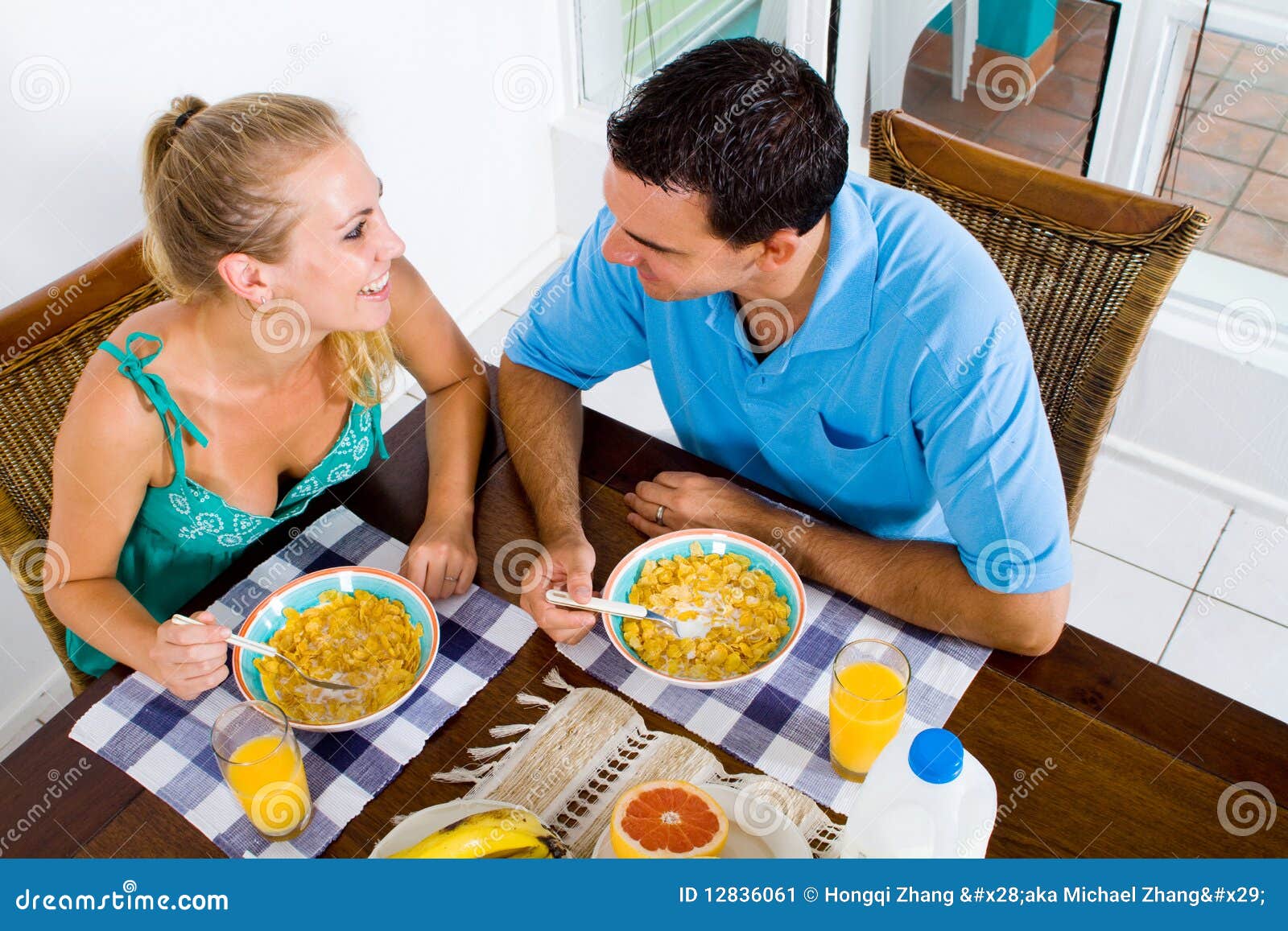 Couple having breakfast stock image. Image of banana - 12836061