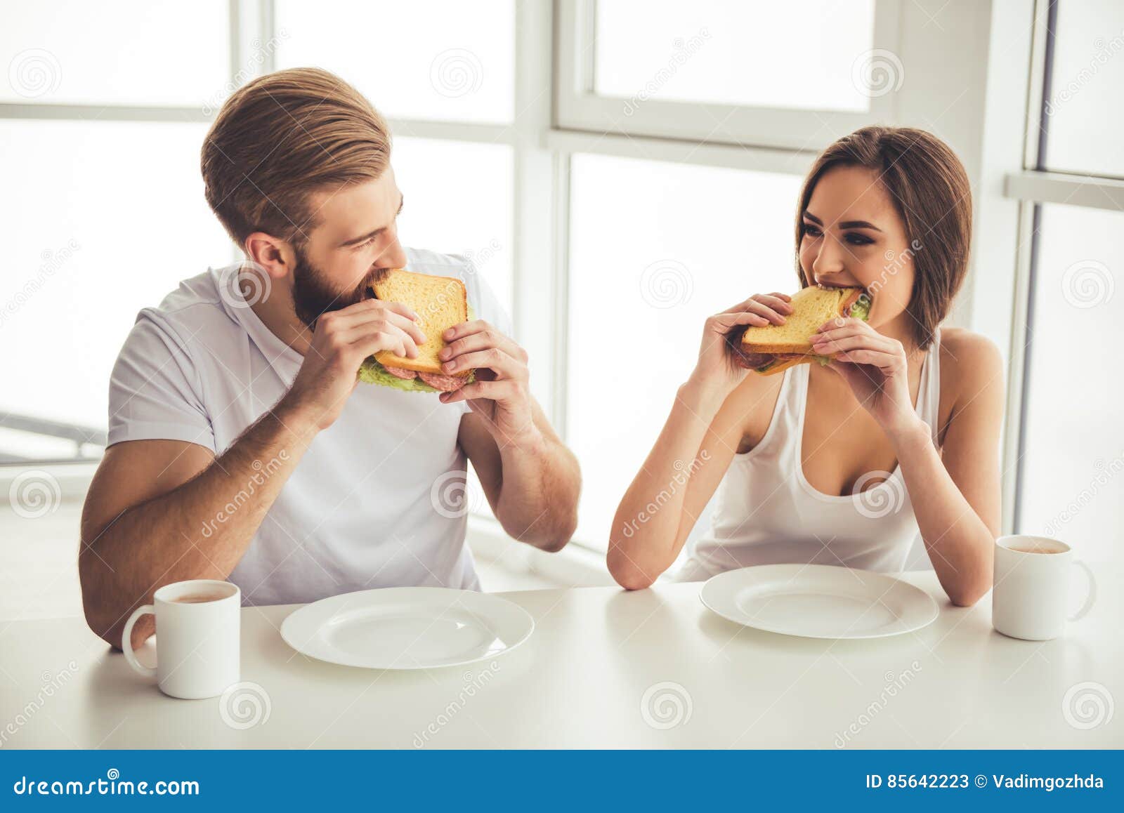 Couple having a breakfast stock image. Image of health - 85642223