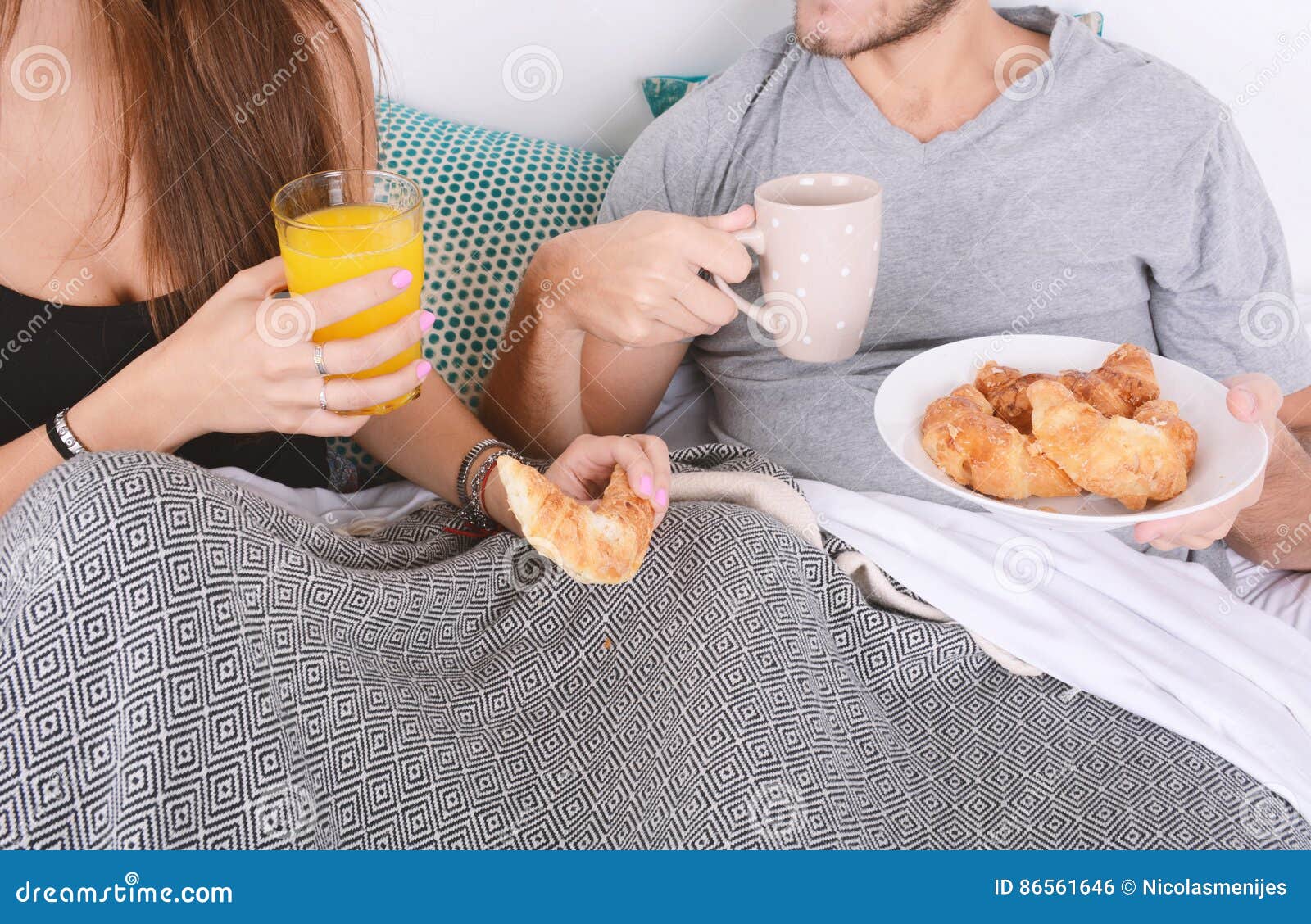Couple Having Breakfast in Bed. Stock Photo - Image of male, morning ...