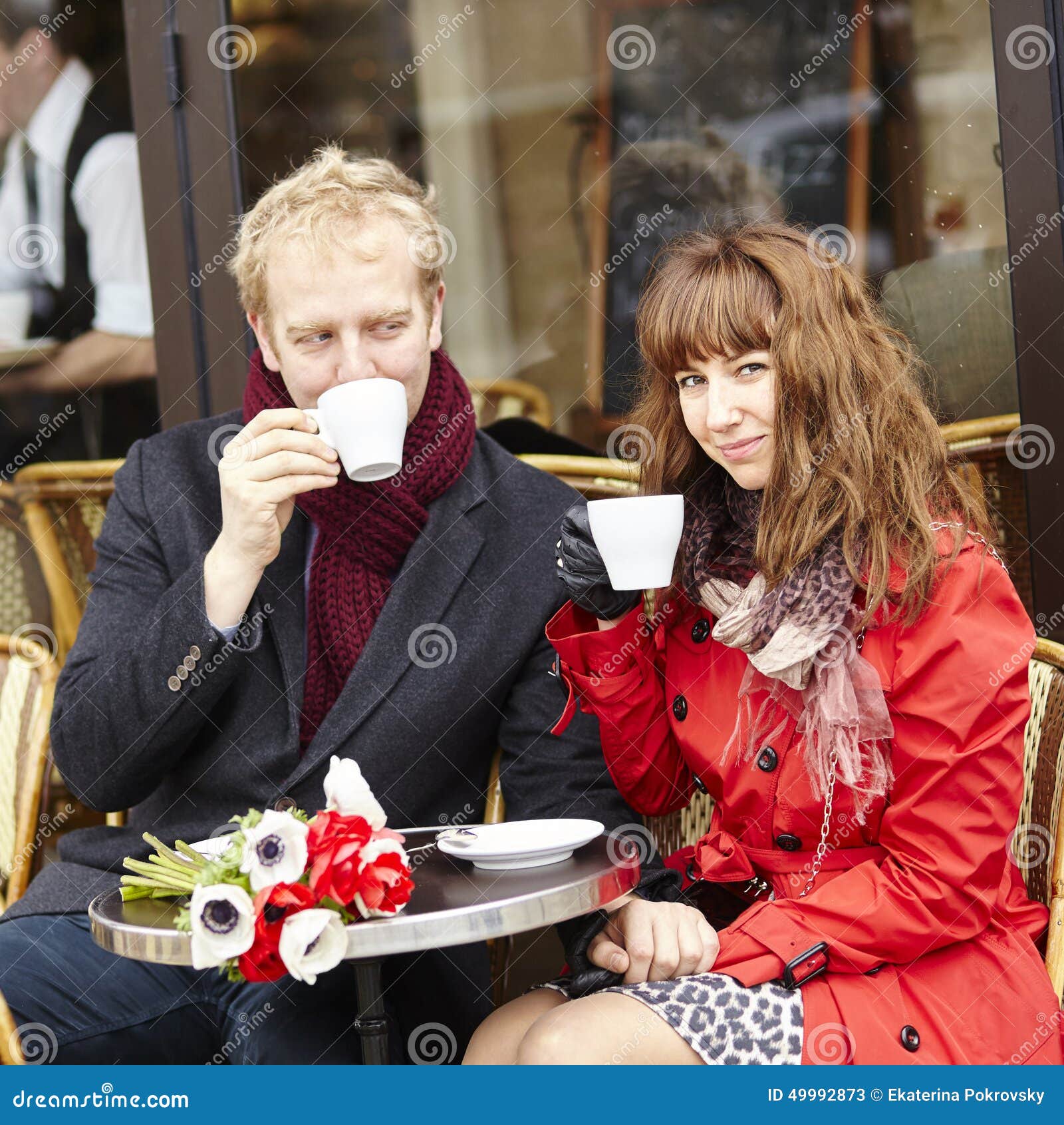Couple Having a Date in Cafe Stock Image - Image of female, flora: 49992873
