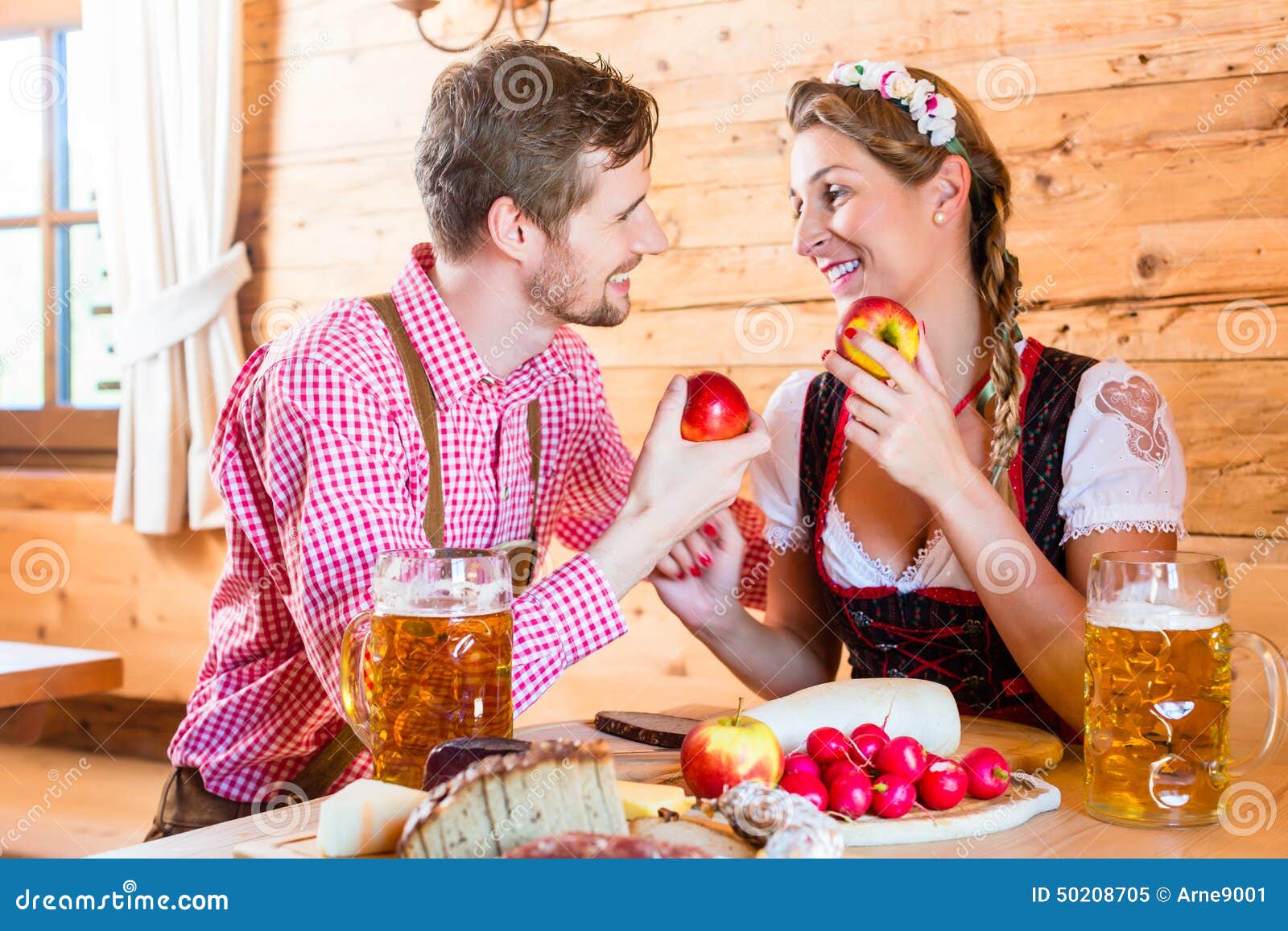 Couple Having Dinner at Mountain Hut in Alps Stock Image - Image of ...