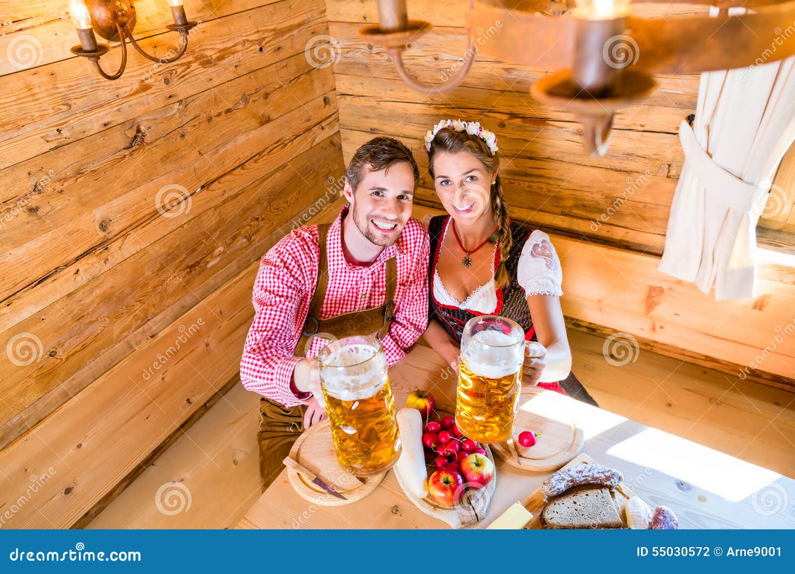 Couple Having Dinner at Mountain Hut in Alps Stock Photo - Image of ...