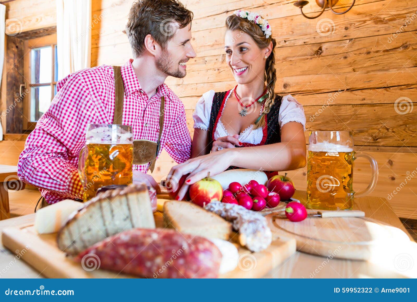 Couple Having Dinner at Mountain Hut in Alps Stock Photo - Image of ...
