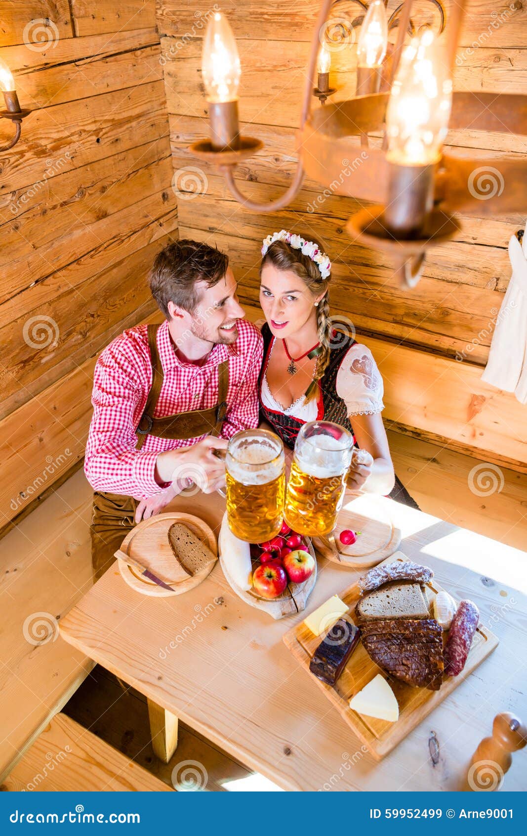 Couple Having Dinner at Mountain Hut in Alps Stock Image - Image of ...