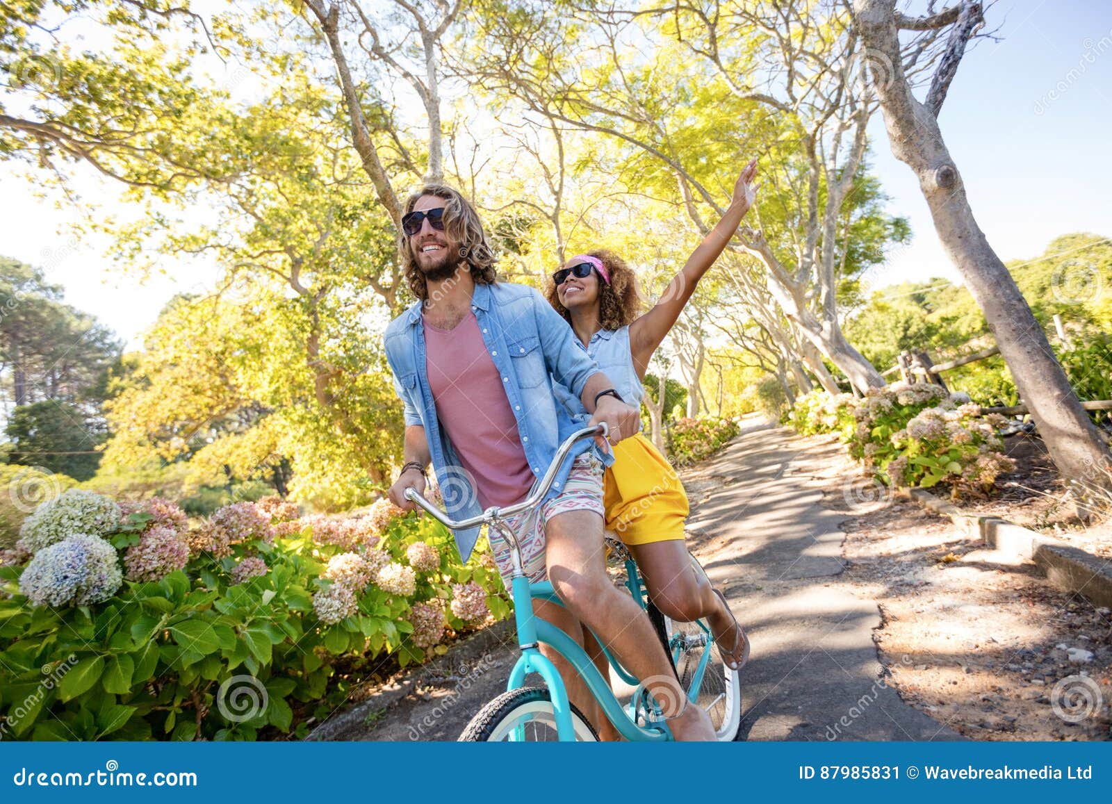 Couple Having Fun while Cycling in the Park Stock Image - Image of ...