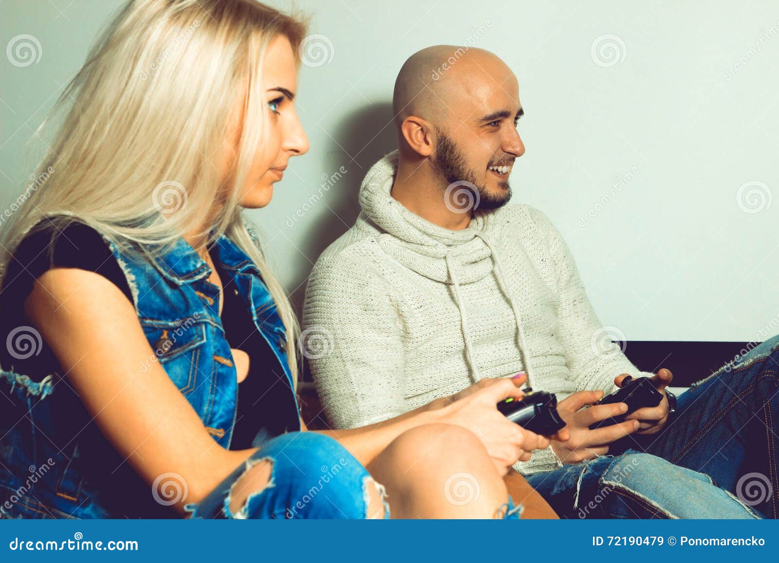 Couple Having Fun and Playing Computer Games Stock Image - Image of ...