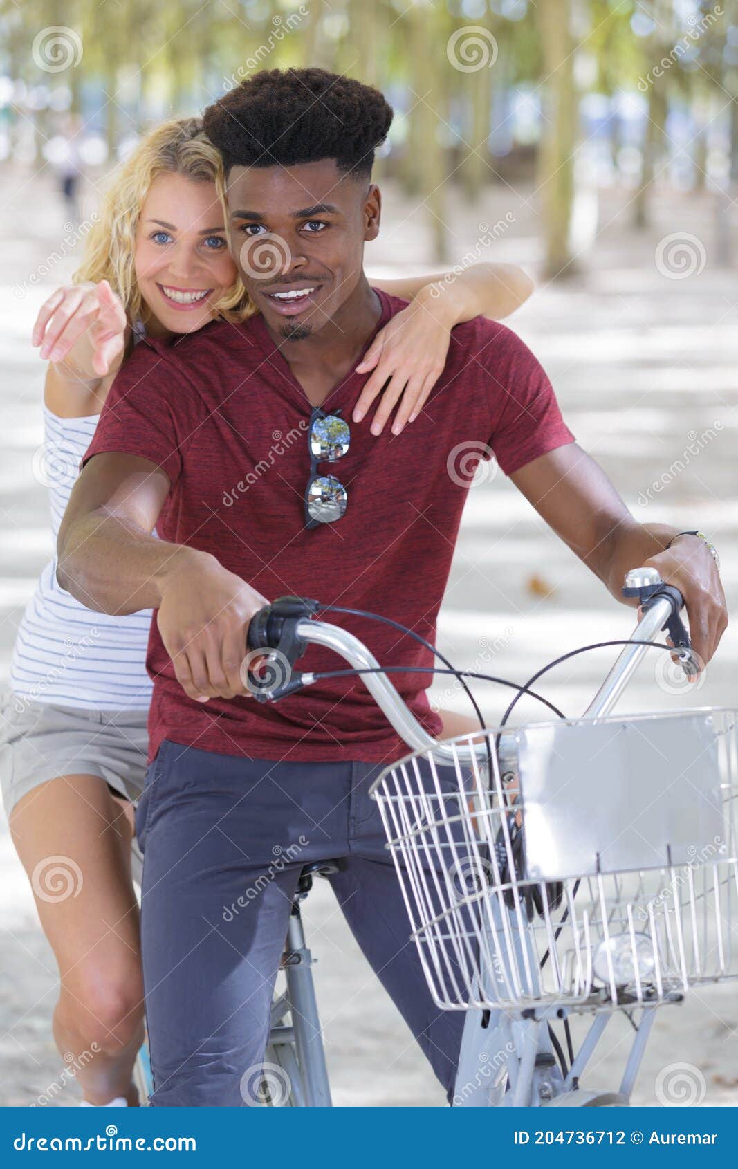 Couple Having Fun Riding Bikes Together Stock Photo - Image of biking ...