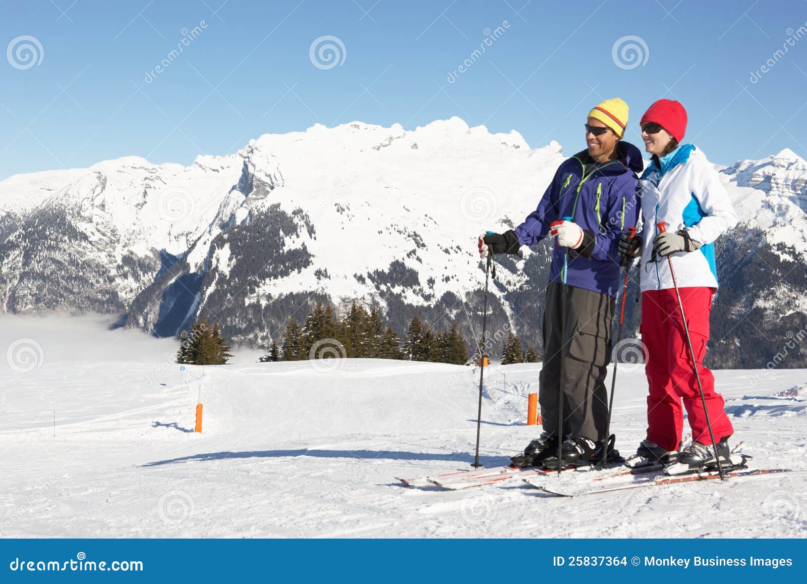 Couple Having Fun on Ski Holiday in Mountains Stock Photo - Image of ...