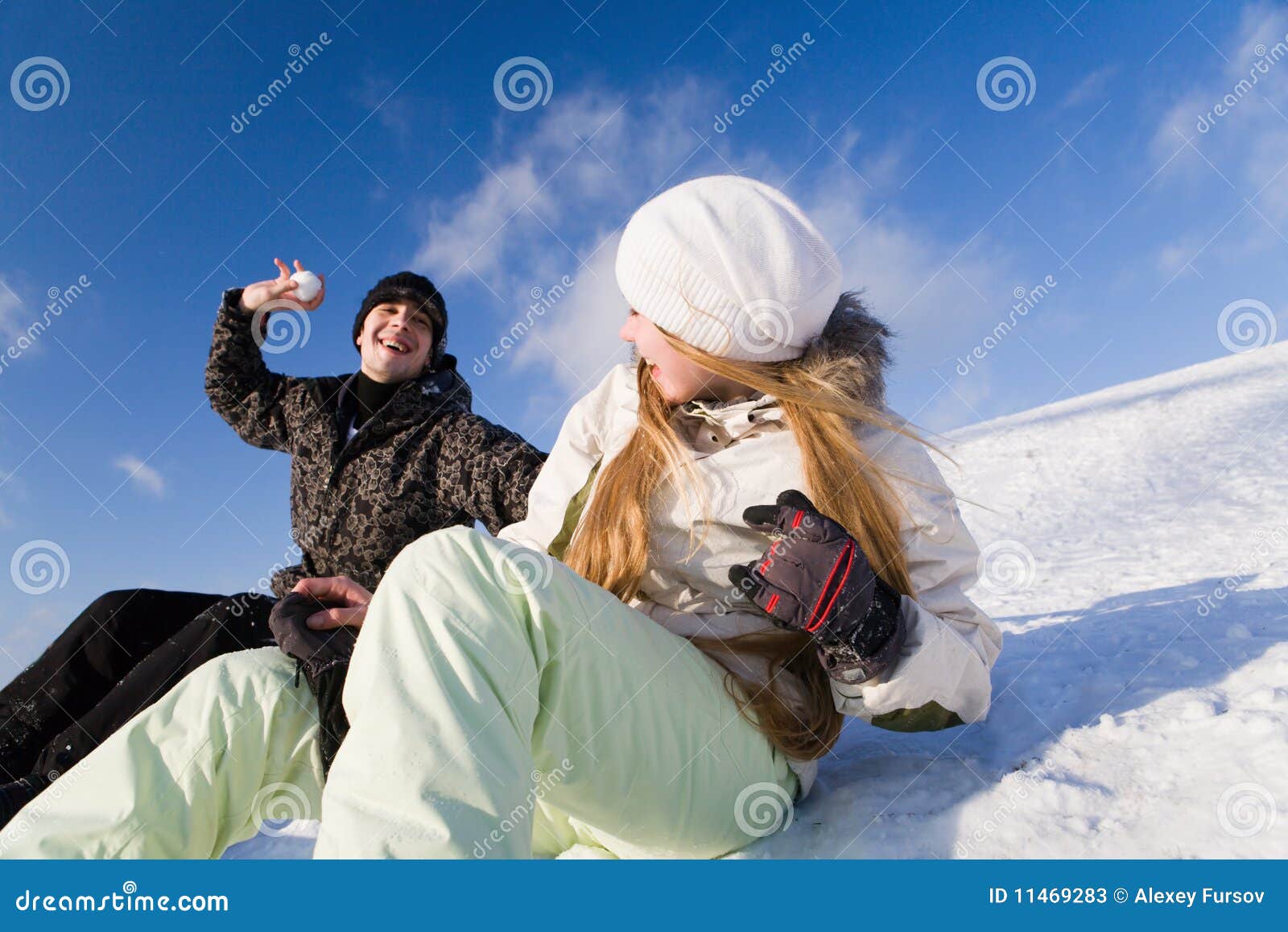 Couple Having Fun on Snowboard Stock Image - Image of cheerful, adult ...