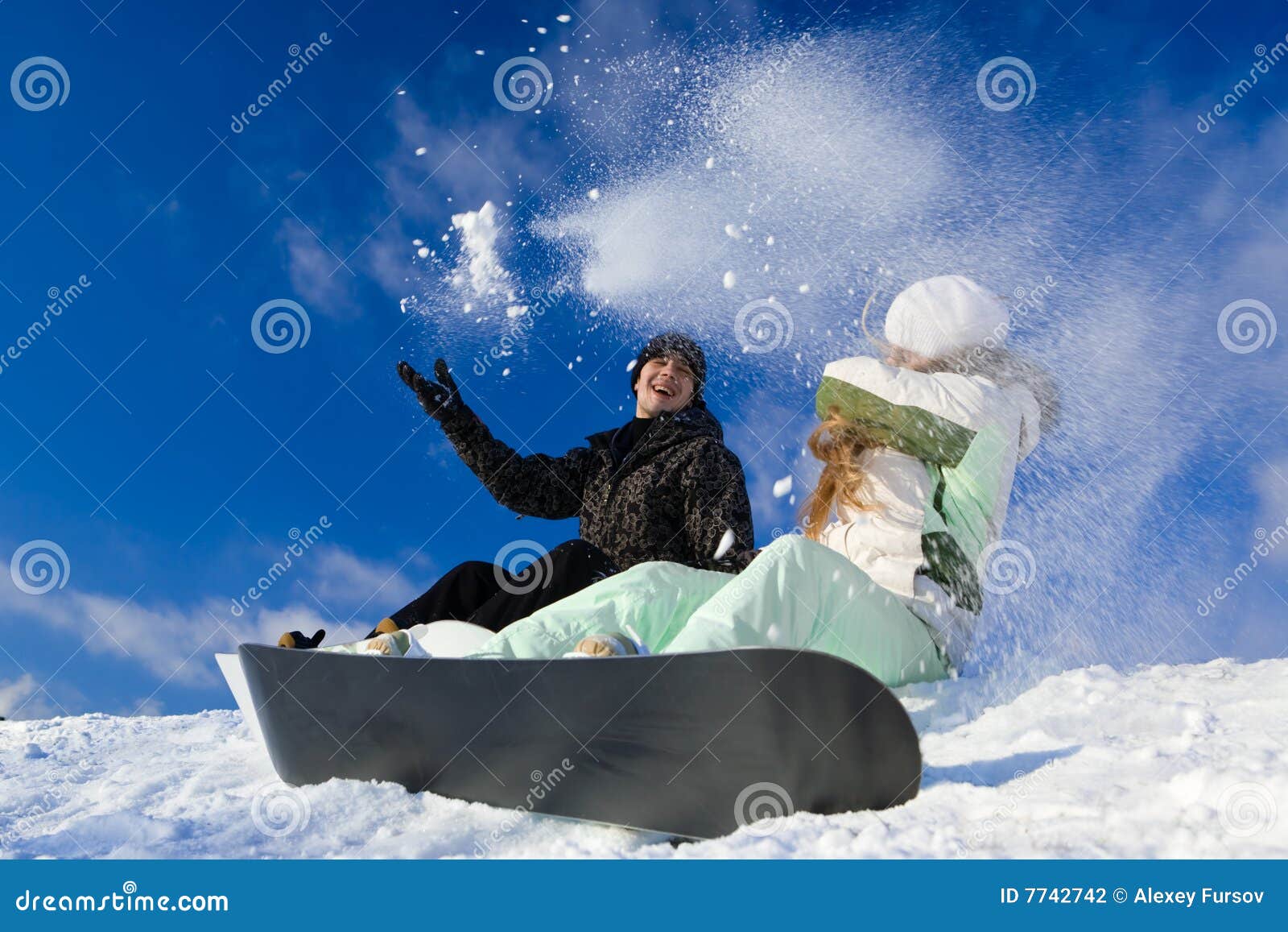 Couple Having Fun on Snowboard Stock Photo - Image of activity, resort ...