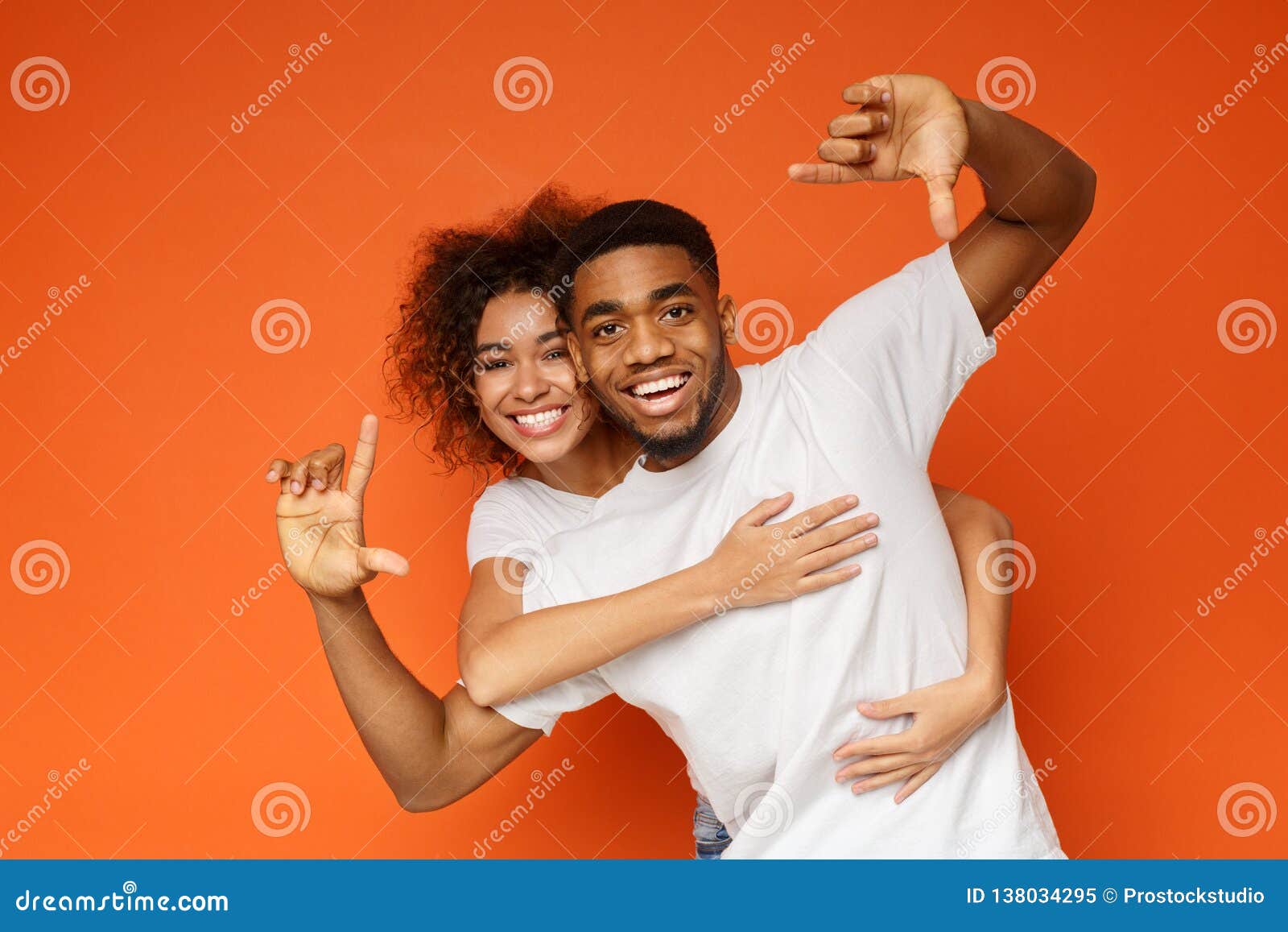 Couple Having Fun Taking Picture with Imaginary Camera Stock Image ...