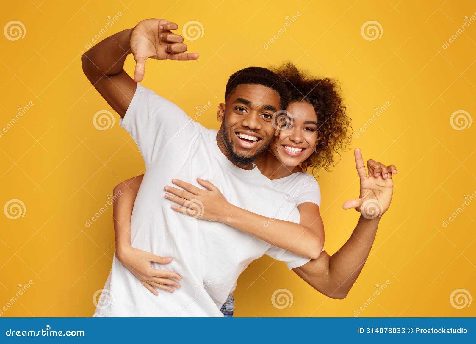 Couple Having Fun Taking Picture with Imaginary Camera Stock Image ...