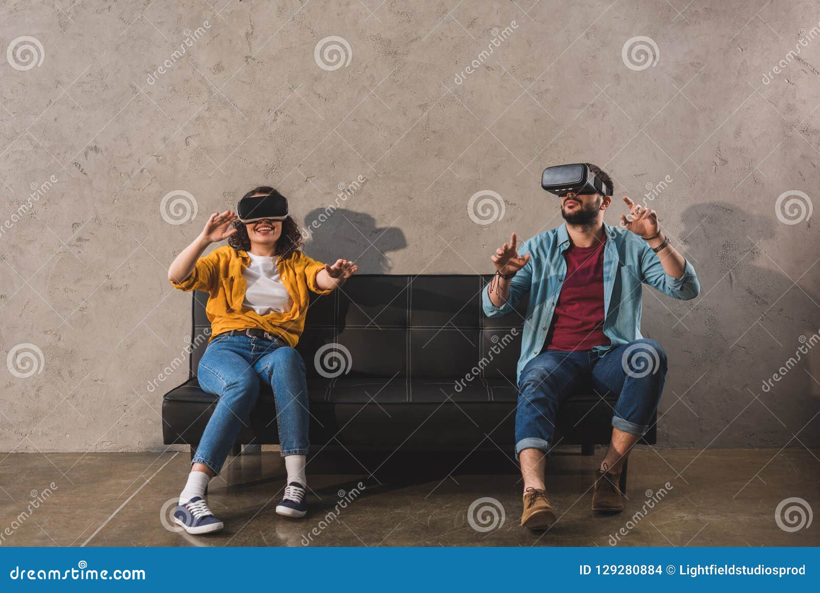 Couple Having Fun and Using Virtual Reality Headset Stock Photo - Image ...