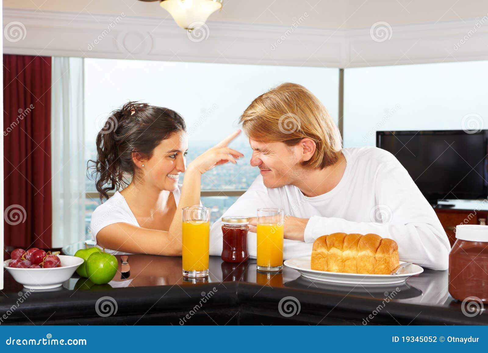 Couple Having Great Time on Breakfast Stock Photo - Image of latin ...