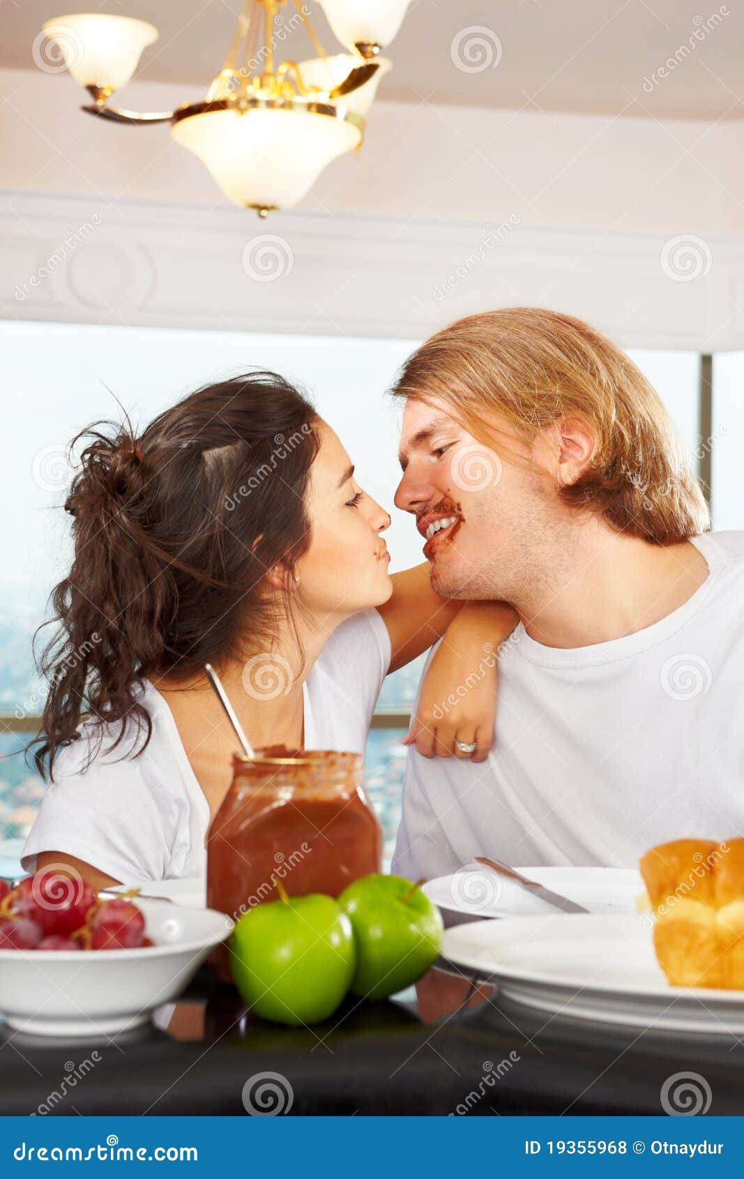 Couple Having Great Time on Breakfast Stock Photo - Image of bread ...