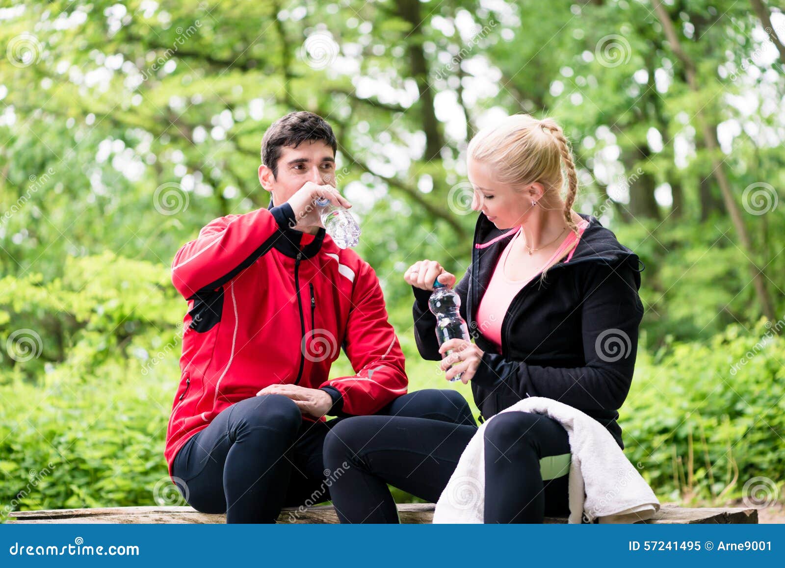 Couple Having Rest during Jogging Sport Stock Image - Image of sport ...