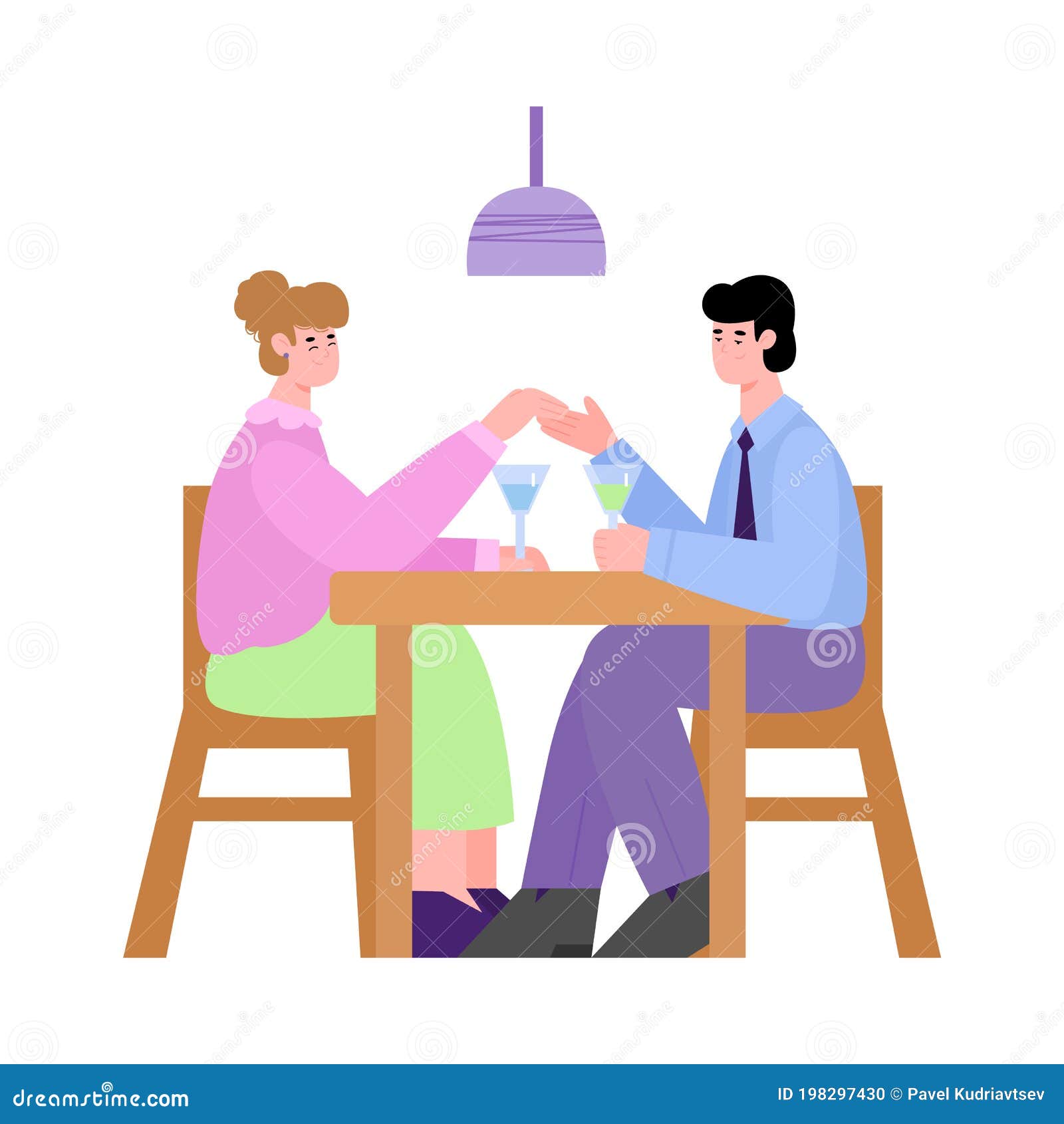 Couple Having Romantic Dinner Together Flat Cartoon Vector Illustration ...