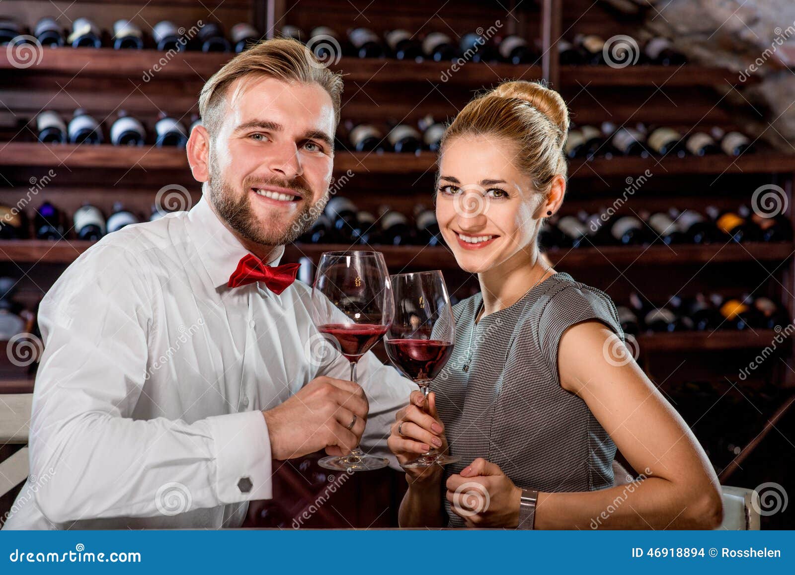 Couple Having Romantic Wine Tasting at the Cellar Stock Photo - Image ...