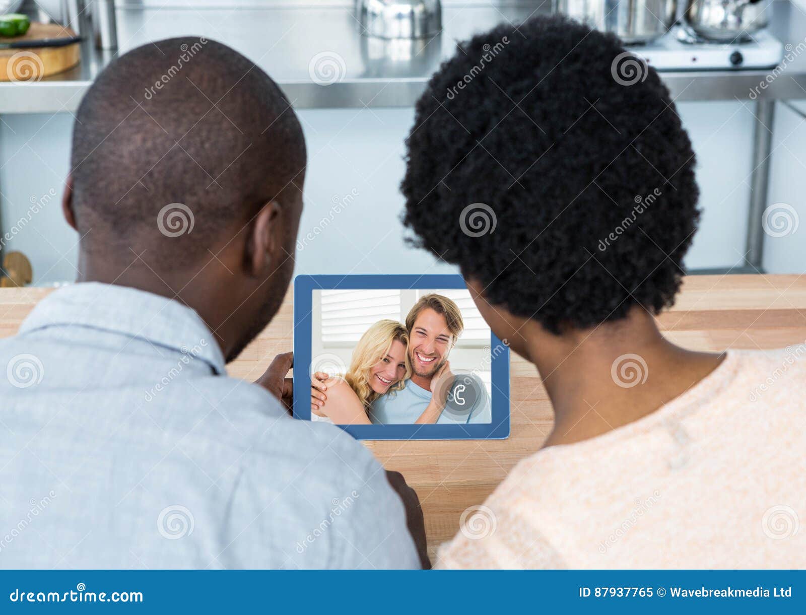 Couple Having Video Call with Friends on Digital Tablet Stock Image ...