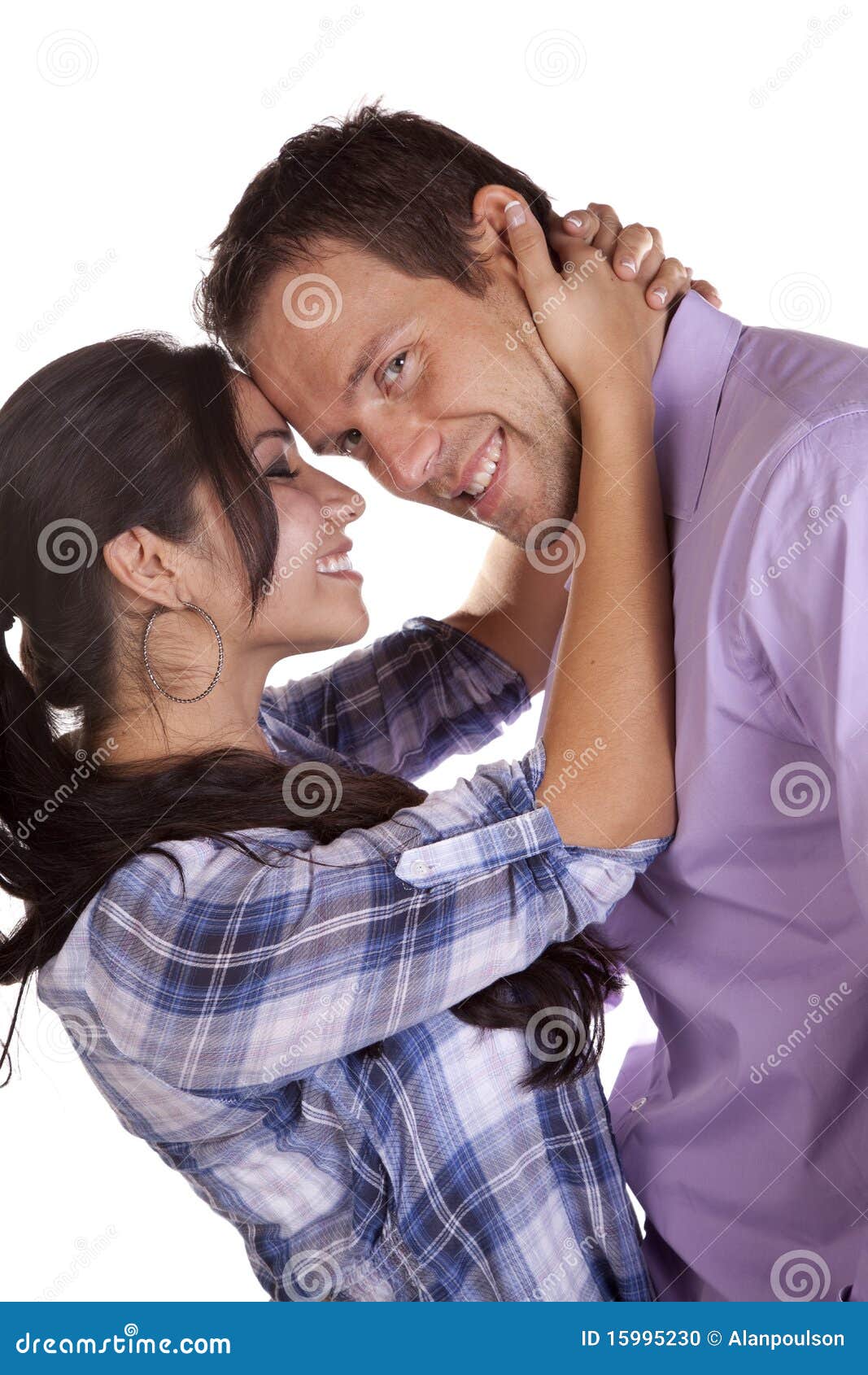 Couple Heads Together One Looking Stock Photo - Image of male, people ...