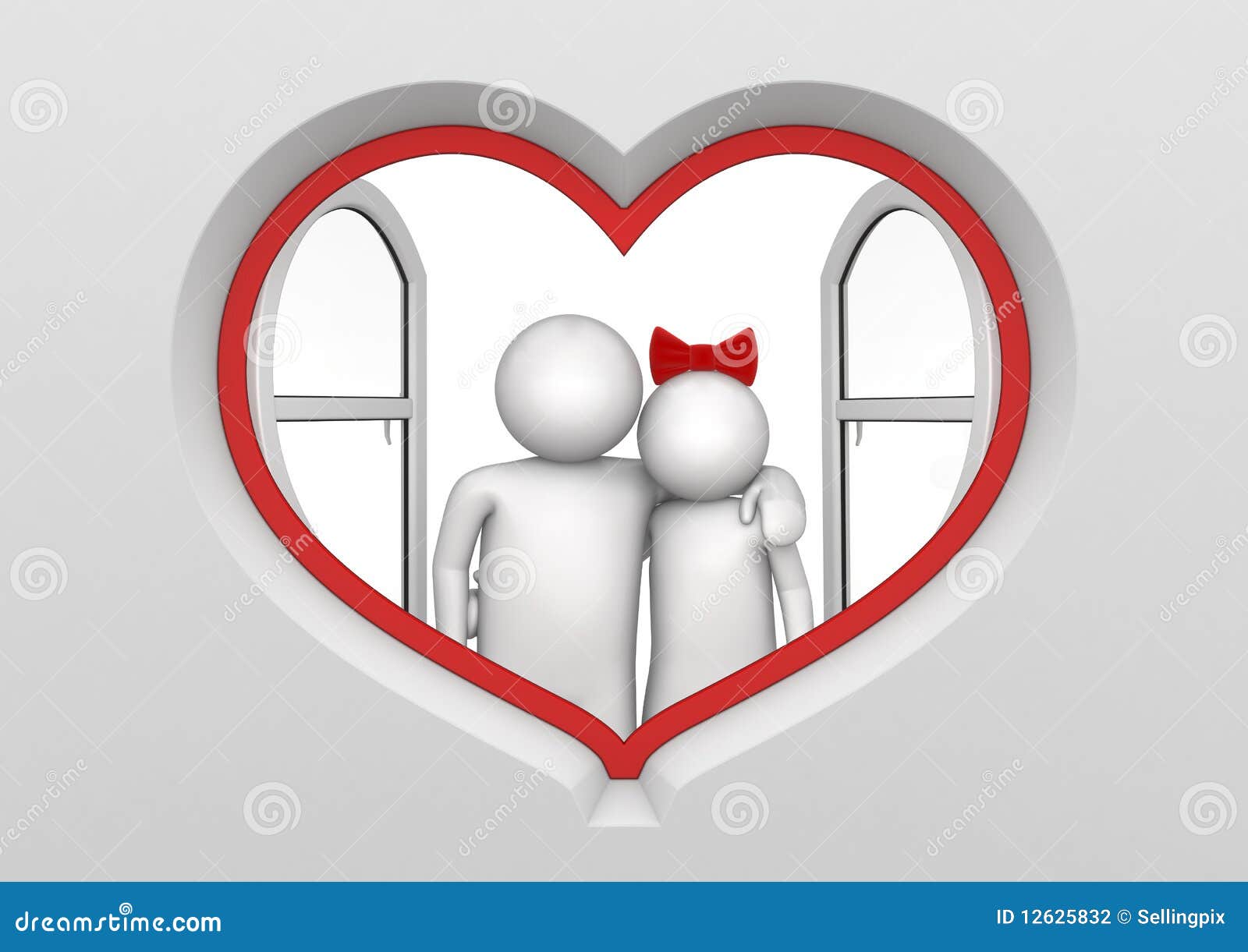 Couple in the Heart Shaped Window Stock Illustration - Illustration of ...