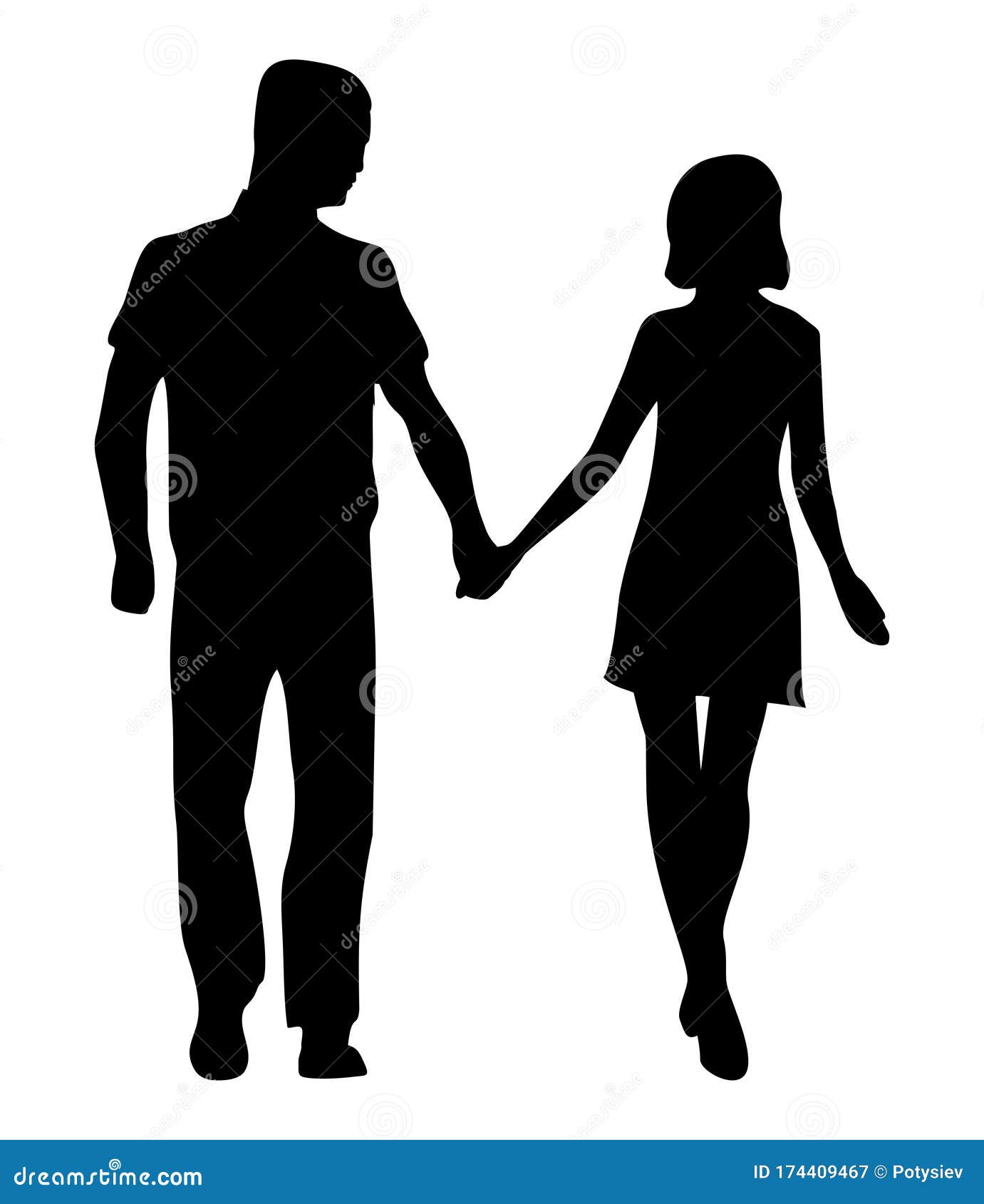Couple Hold Hands. Front View People Silhouette. Black Vector Icon ...
