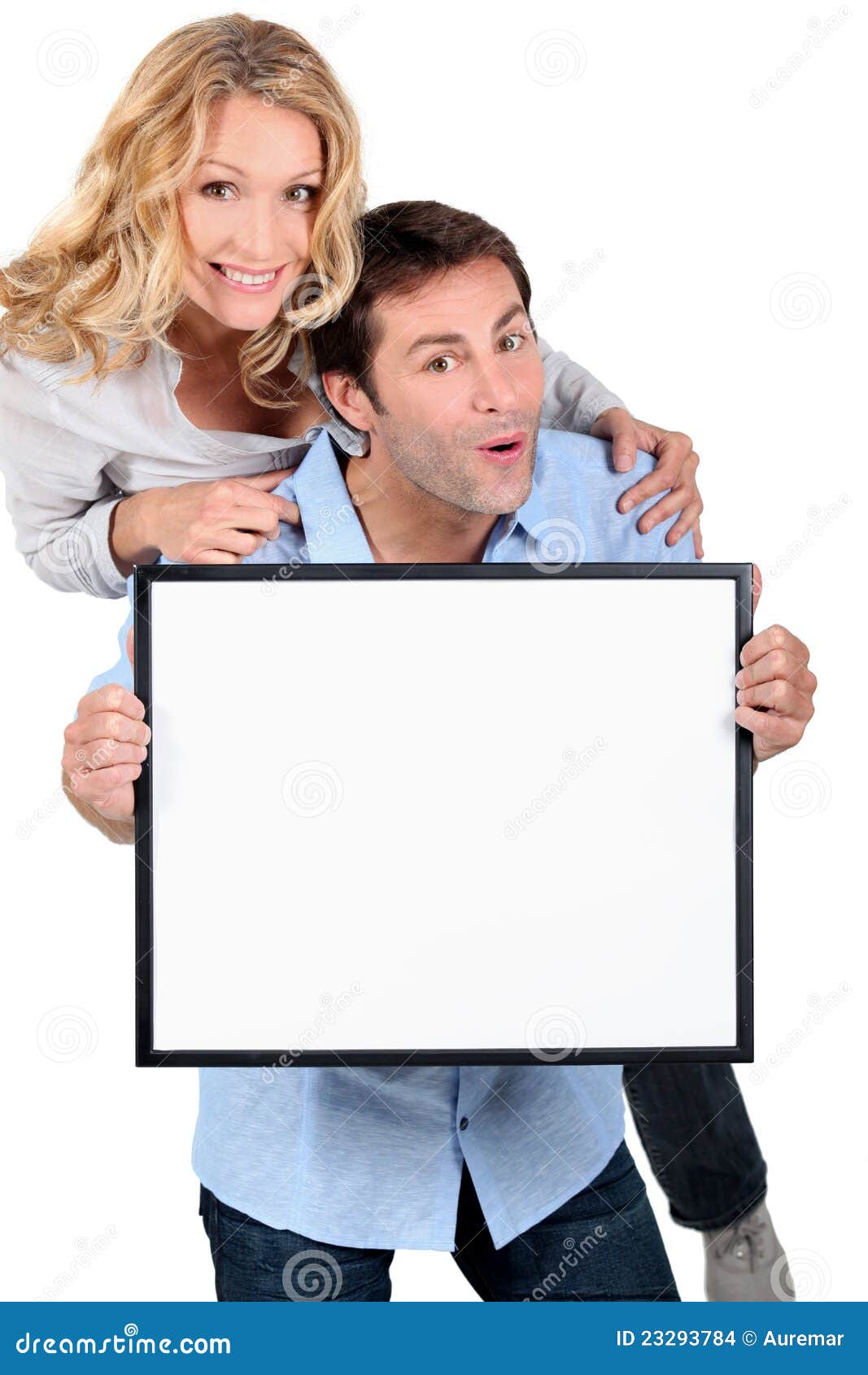 Couple Holding Blank Message Board Stock Photo - Image of indoors ...