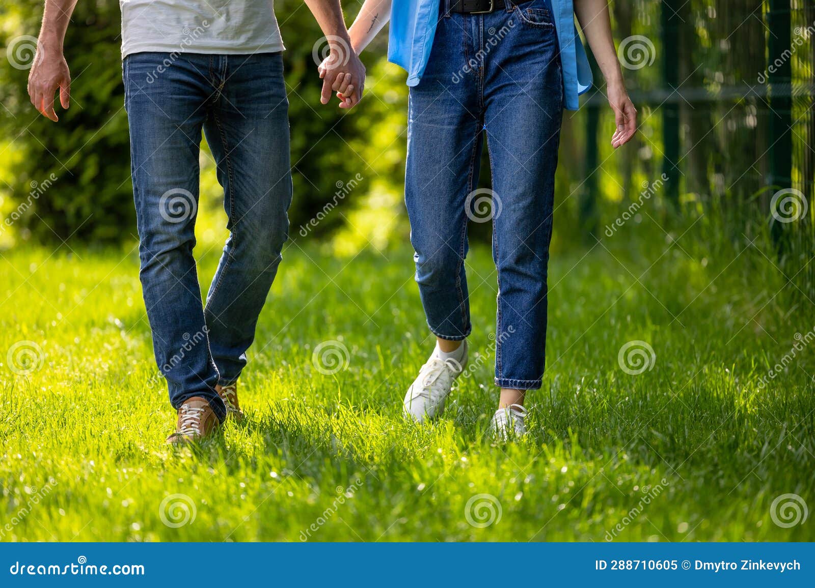 Couple Holding Hands and Having a Walk in the Park Stock Image - Image ...