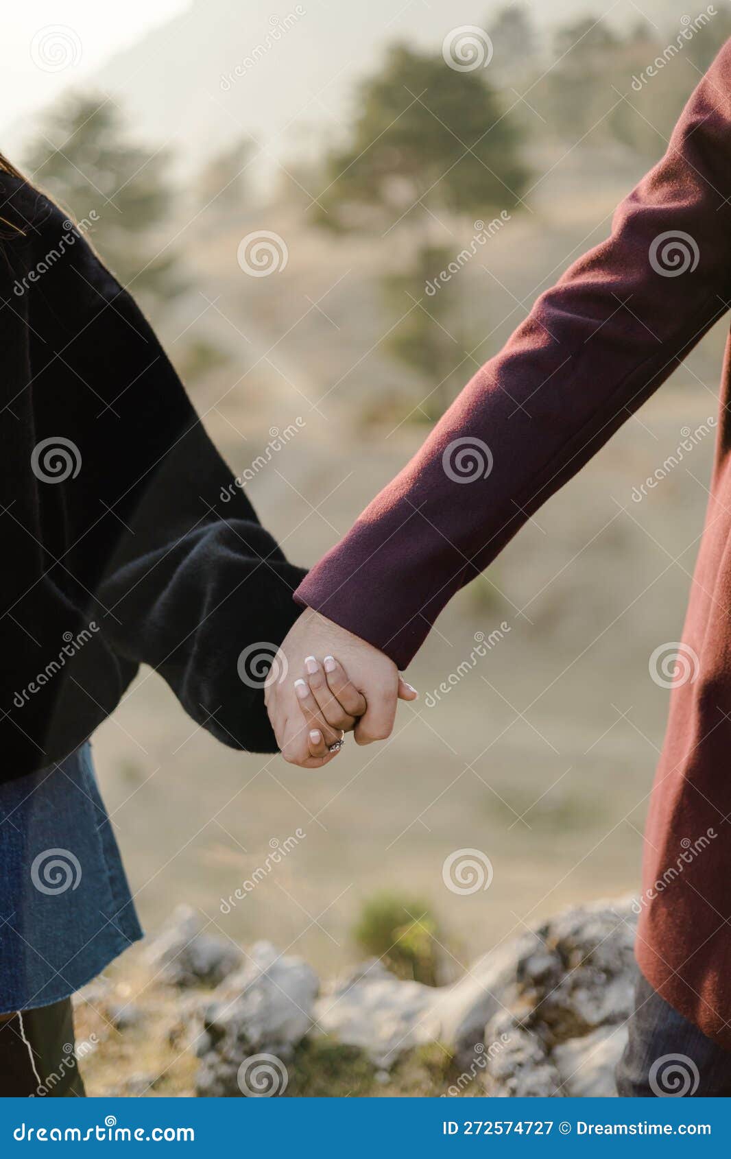 Couple Holding Hands in a Lush Green Forest Setting Stock Image - Image ...