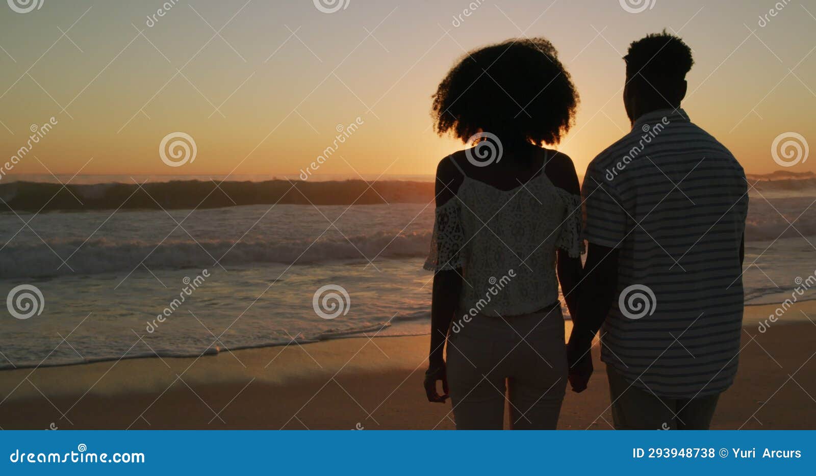 Couple Holding Hands And Sunset On The Beach Holiday Or Together With