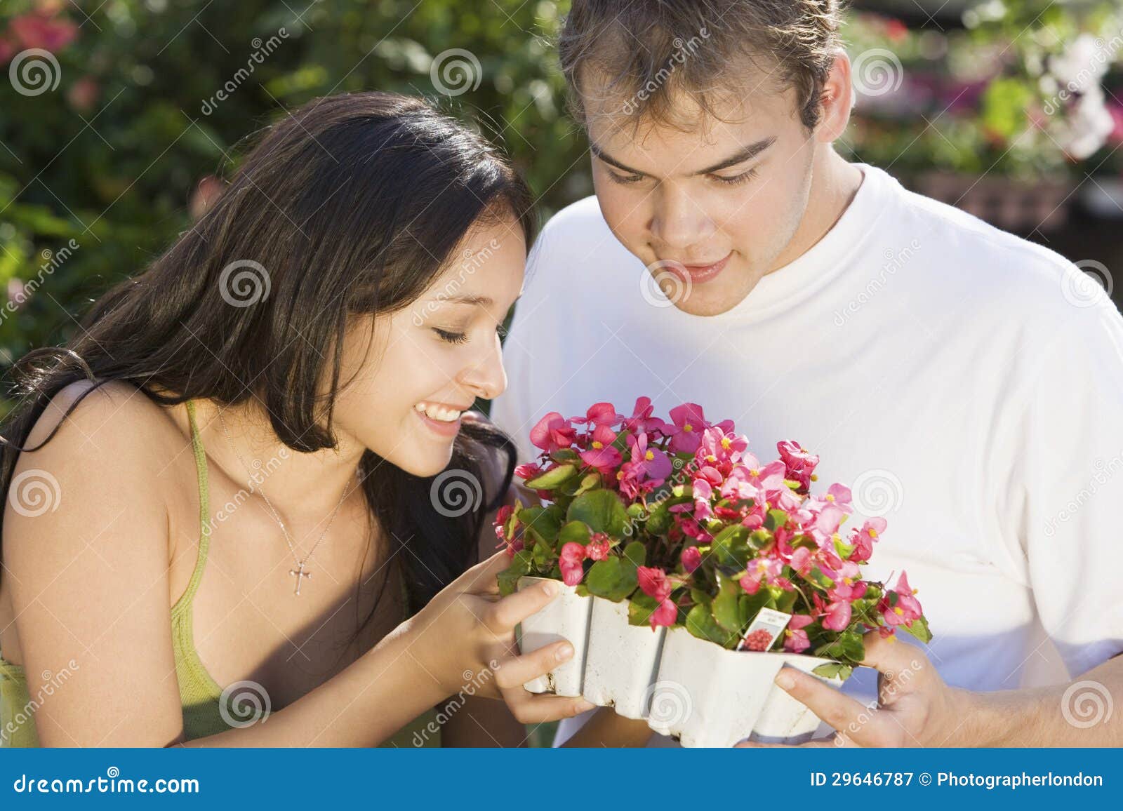 Couple Holding Potted Plants Stock Image - Image of horizontal, aged ...