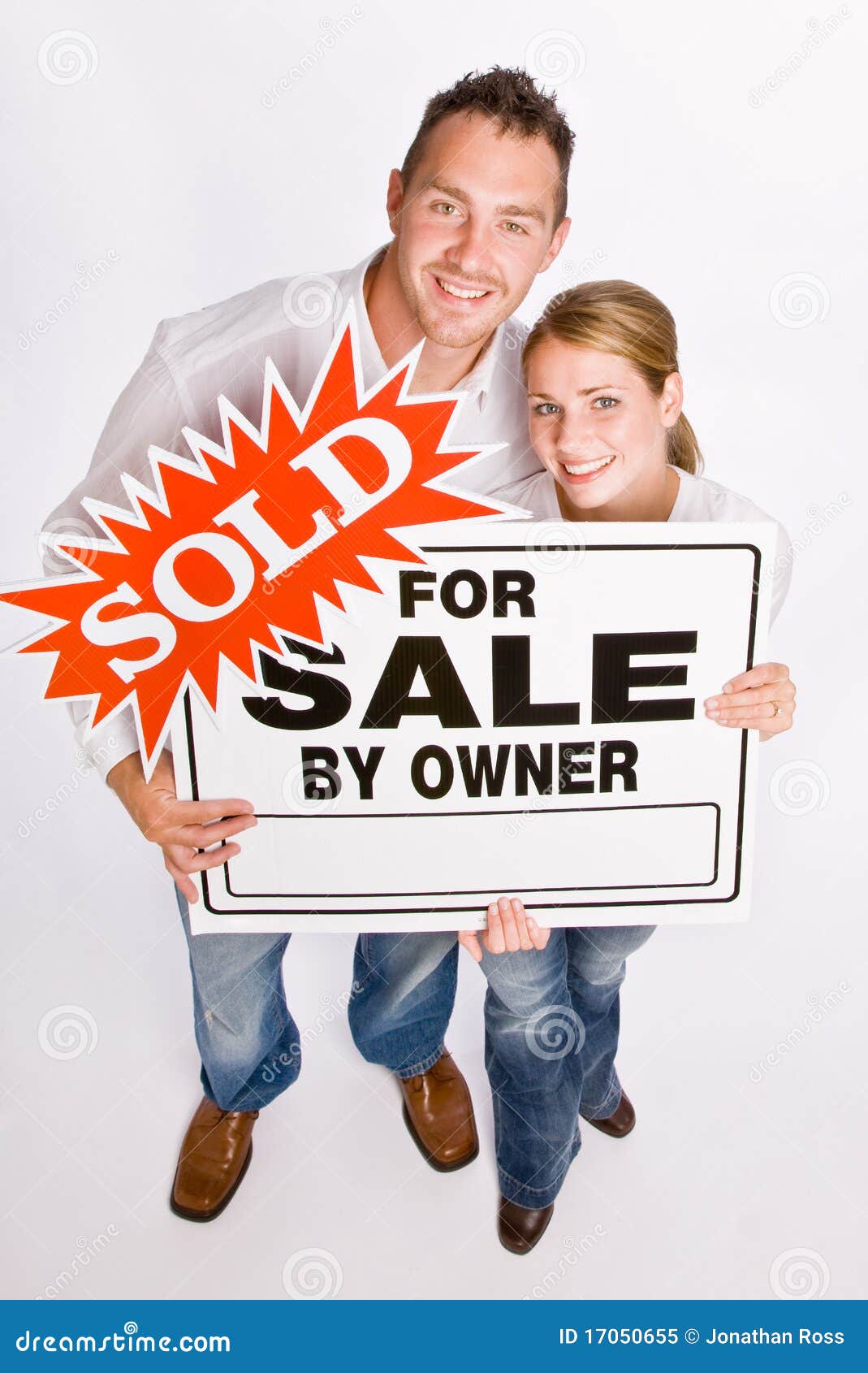 Couple Holding for Sale Sign Stock Image - Image of male, smiling: 17050655