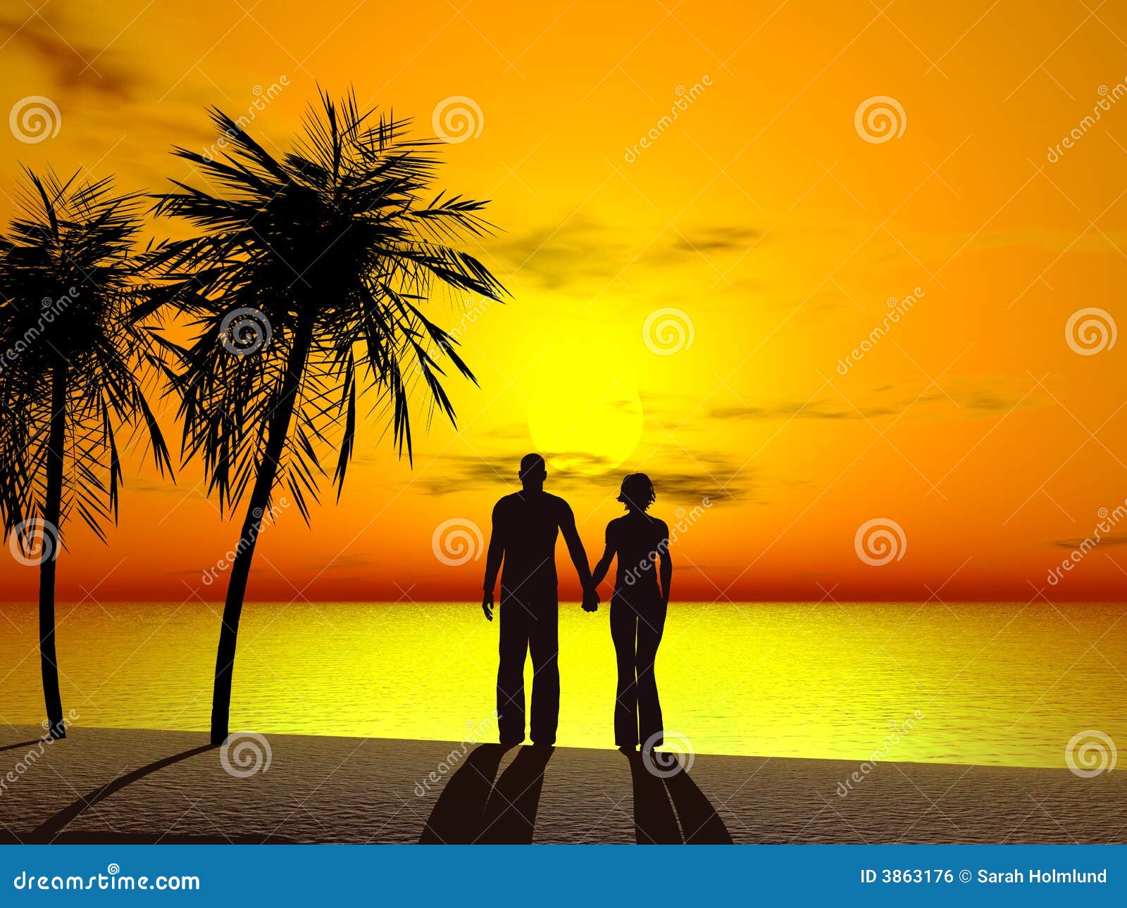 A Couple Holing Hands in Sunrise. Stock Illustration - Illustration of ...