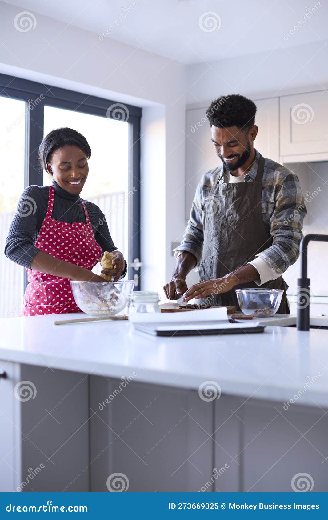 Couple at Home Baking Cake Together in Kitchen Stock Image - Image of ...