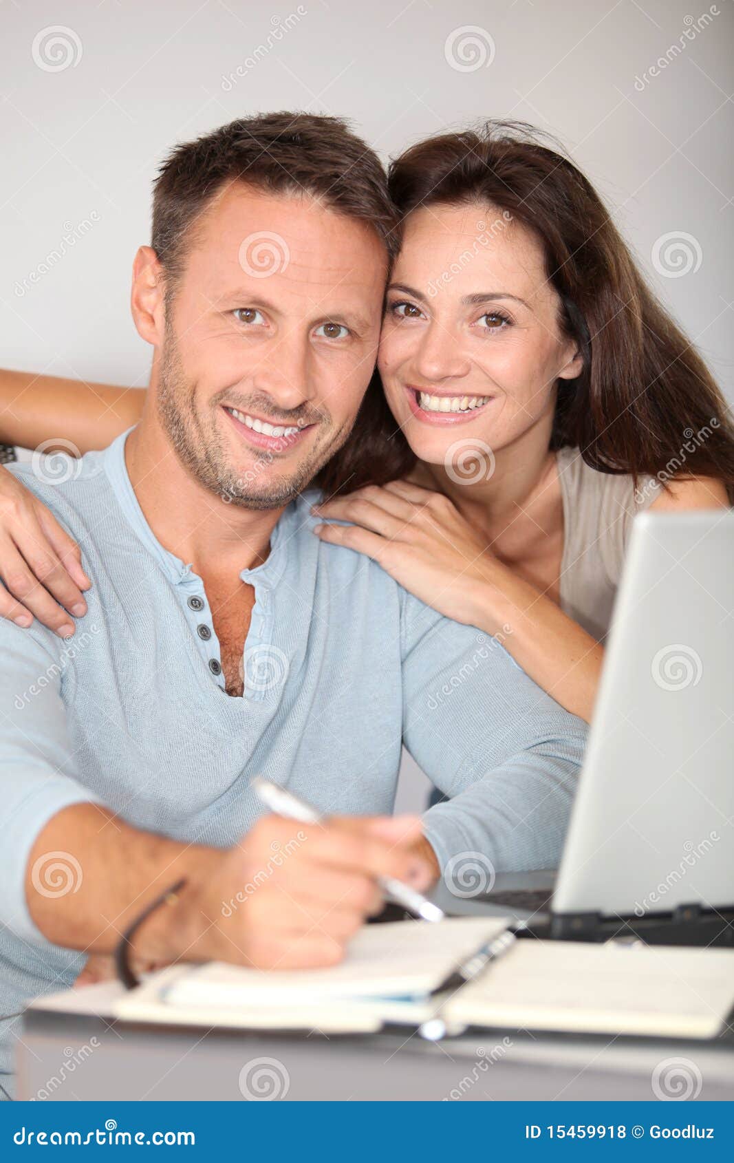 Couple at Home with Laptop Computer Stock Photo - Image of caucasian ...