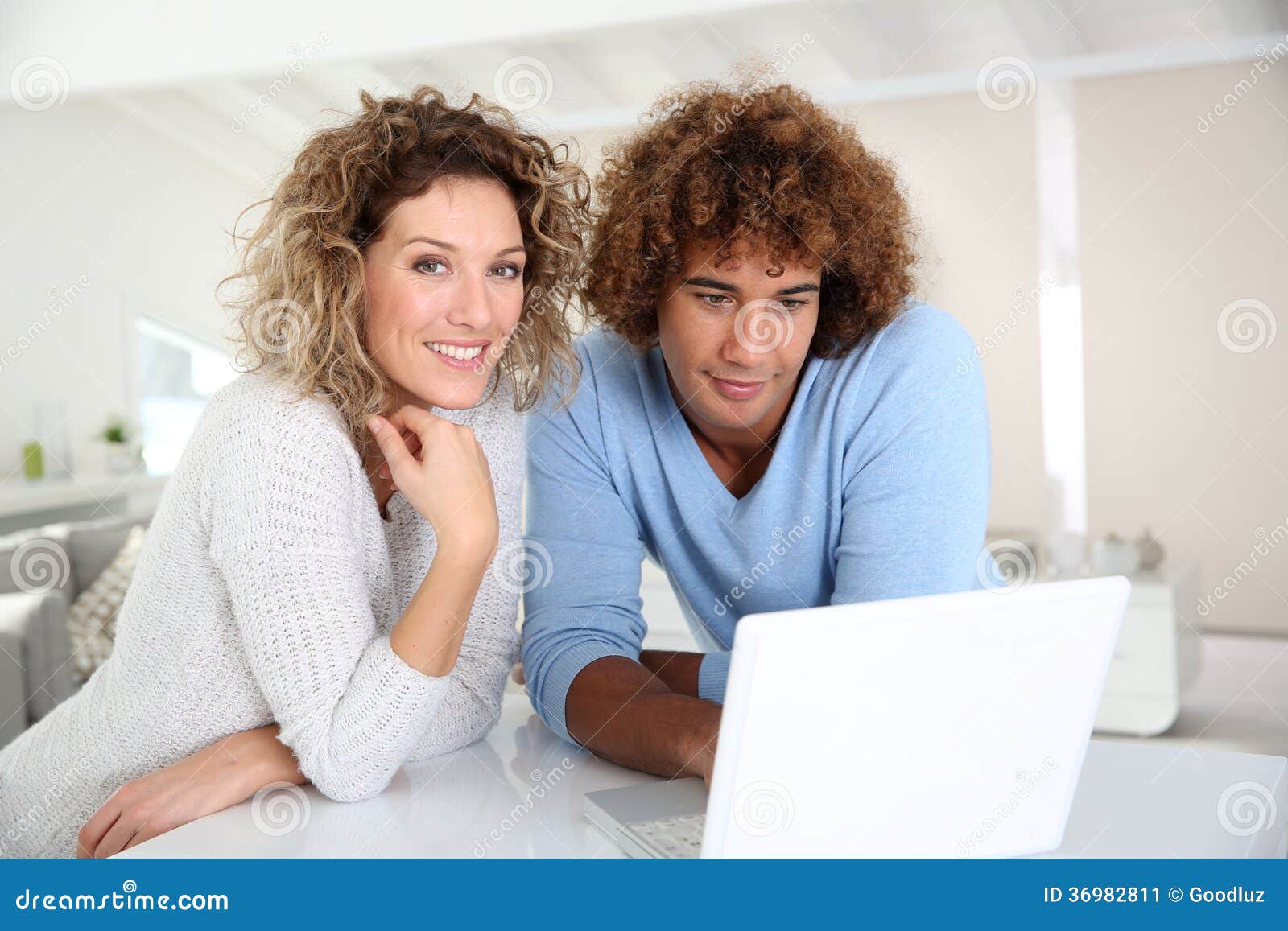 Couple at Home Using Laptop Stock Image - Image of leisure, internet ...