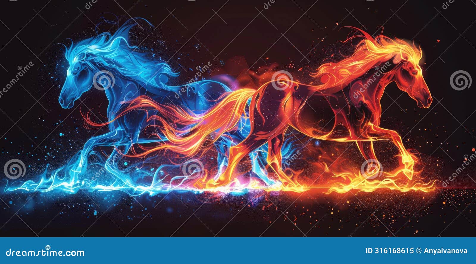 A Couple of Horses Running through a Field of Fire Stock Image - Image ...