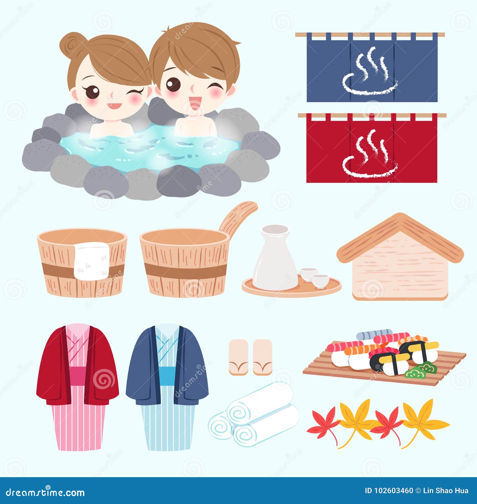 Couple with hot spring stock vector. Illustration of steam - 102603460