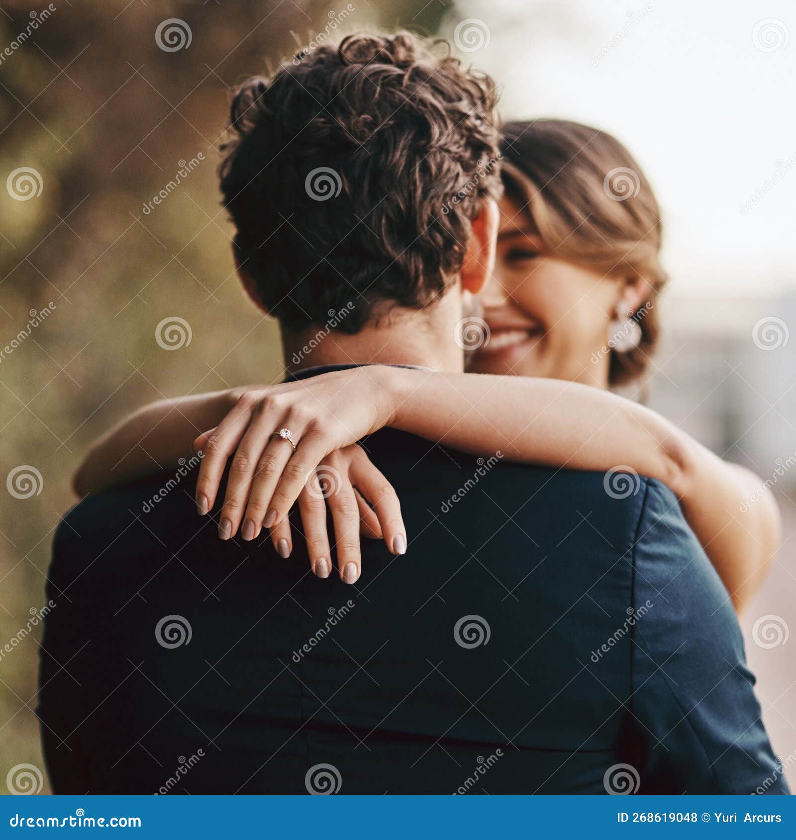 Couple Hug Outdoor Wedding And Marriage With Love And Relationship