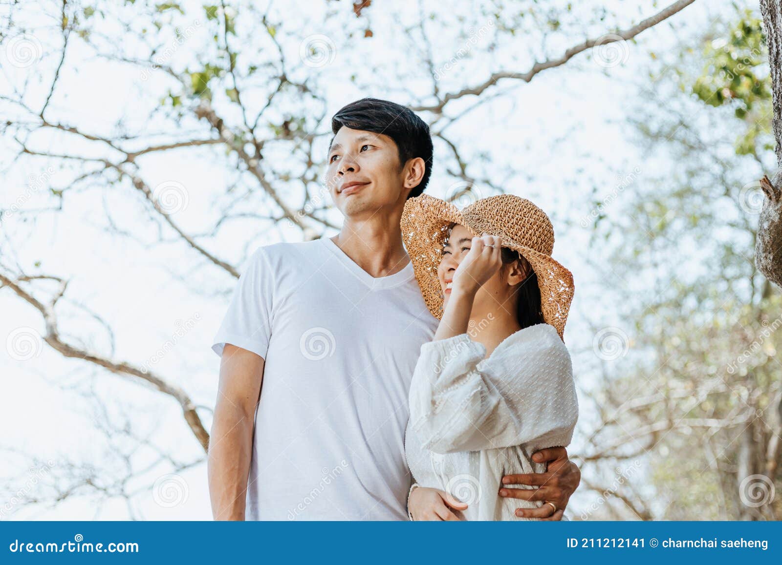 Couple Hug Together in the Park. Stock Image - Image of laughing ...