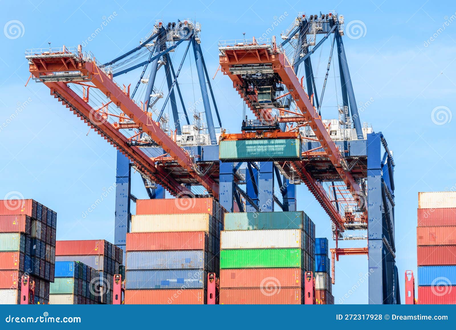 Couple of Huge Port Gantry Cranes Loading a Ship Up Stock Photo - Image ...
