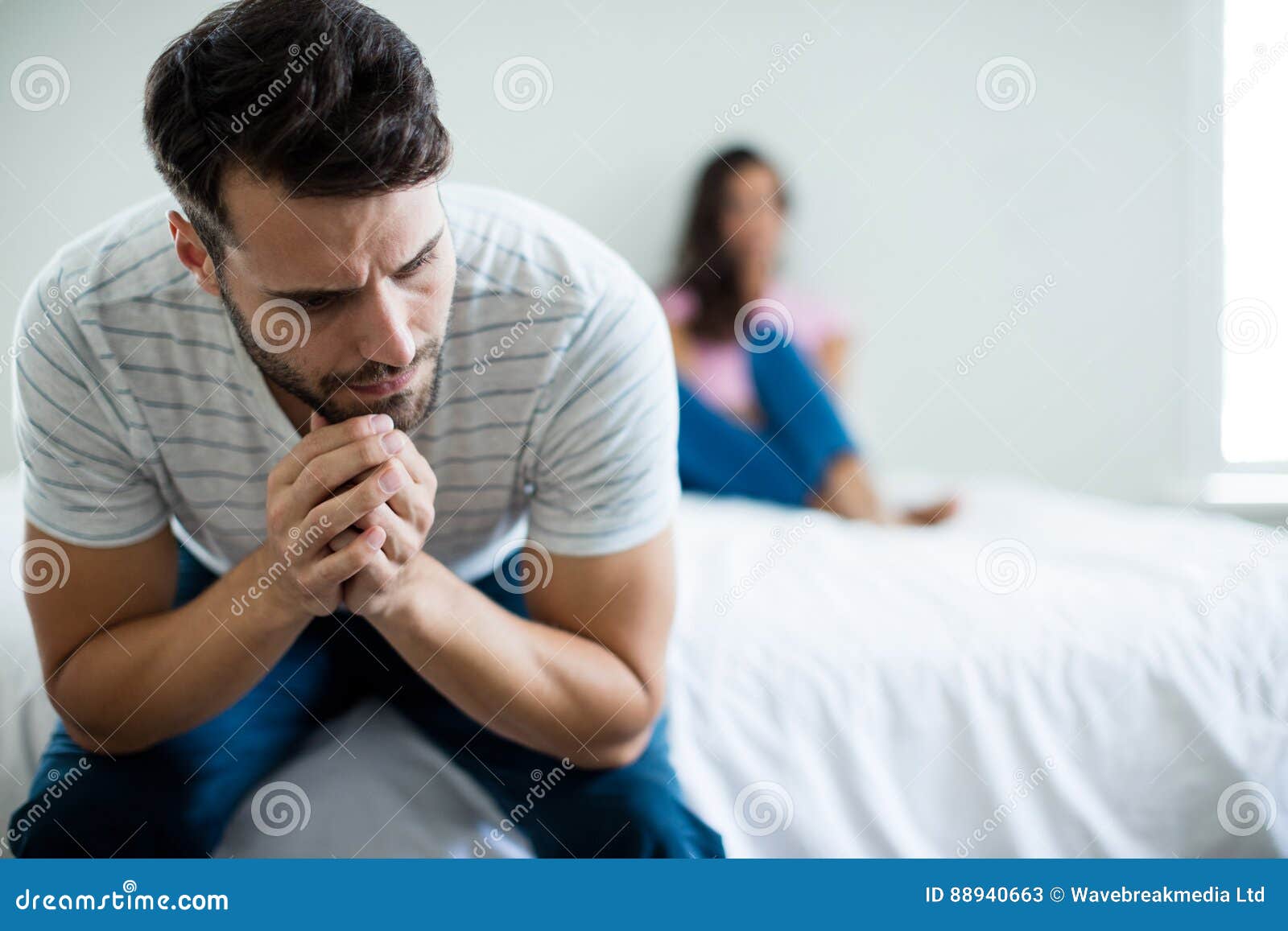 Couple Ignoring Each Other in Bedroom Stock Image - Image of ...