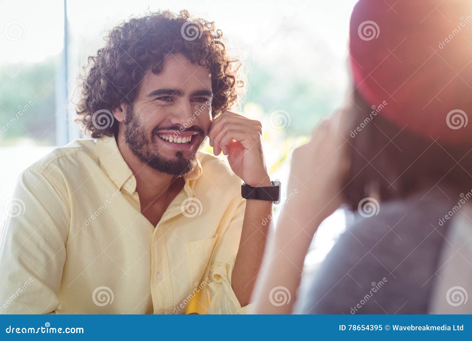 Couple Interacting with Each Other in Cafe Stock Image - Image of ...