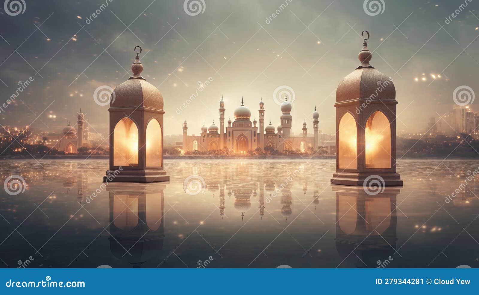 A Couple of Islamic Lantern Lights that are in the Water Stock ...