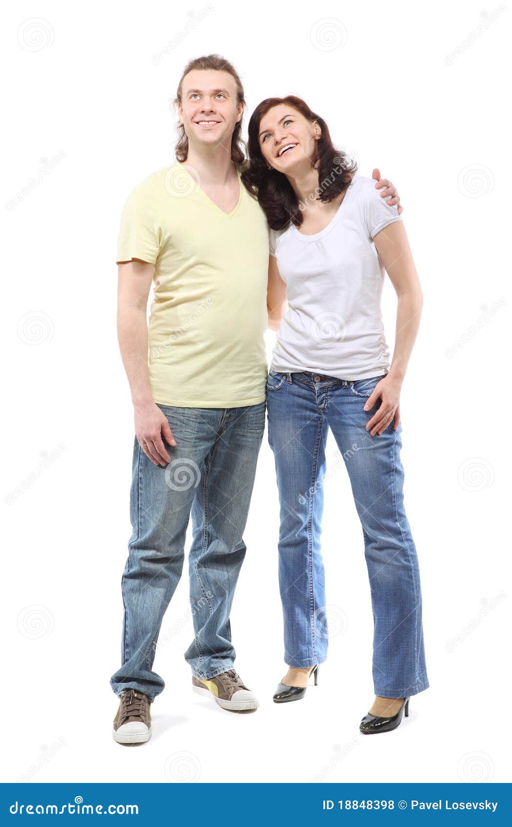 Couple in Jeans are Standing in Embrace Stock Photo - Image of girl ...